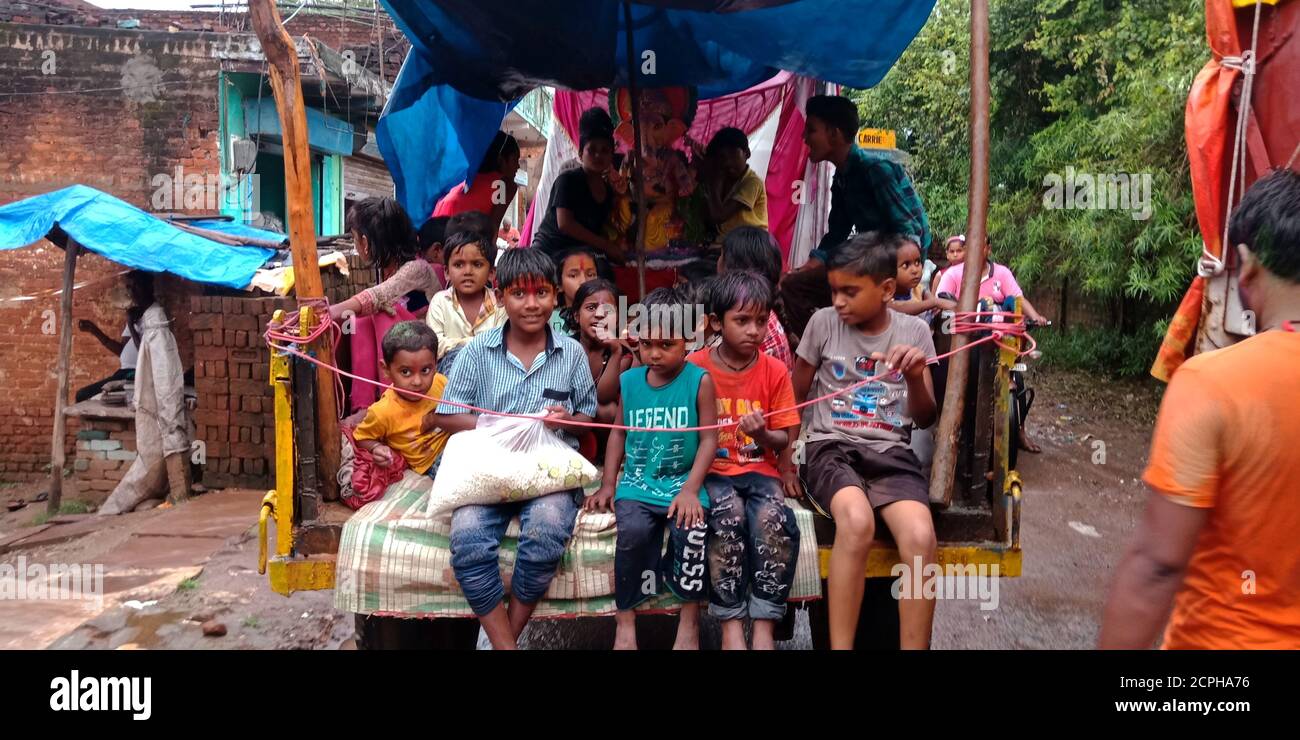 DISTRICT KATNI, INDIA - SEPTEMBER 08, 2019: Asian village poor children ...