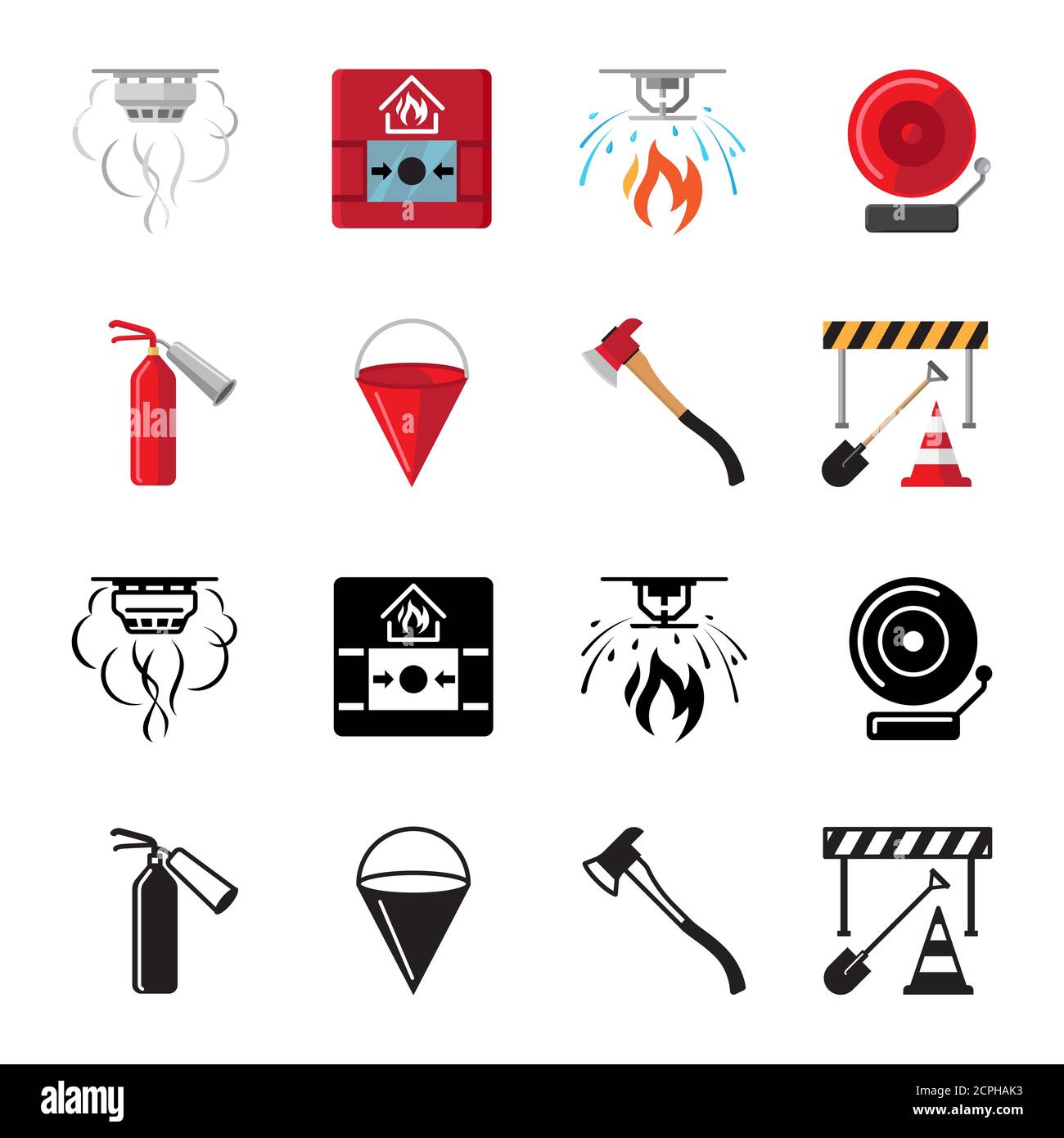 Fire safety flat icons vector of set. Illustration of fire safety ...