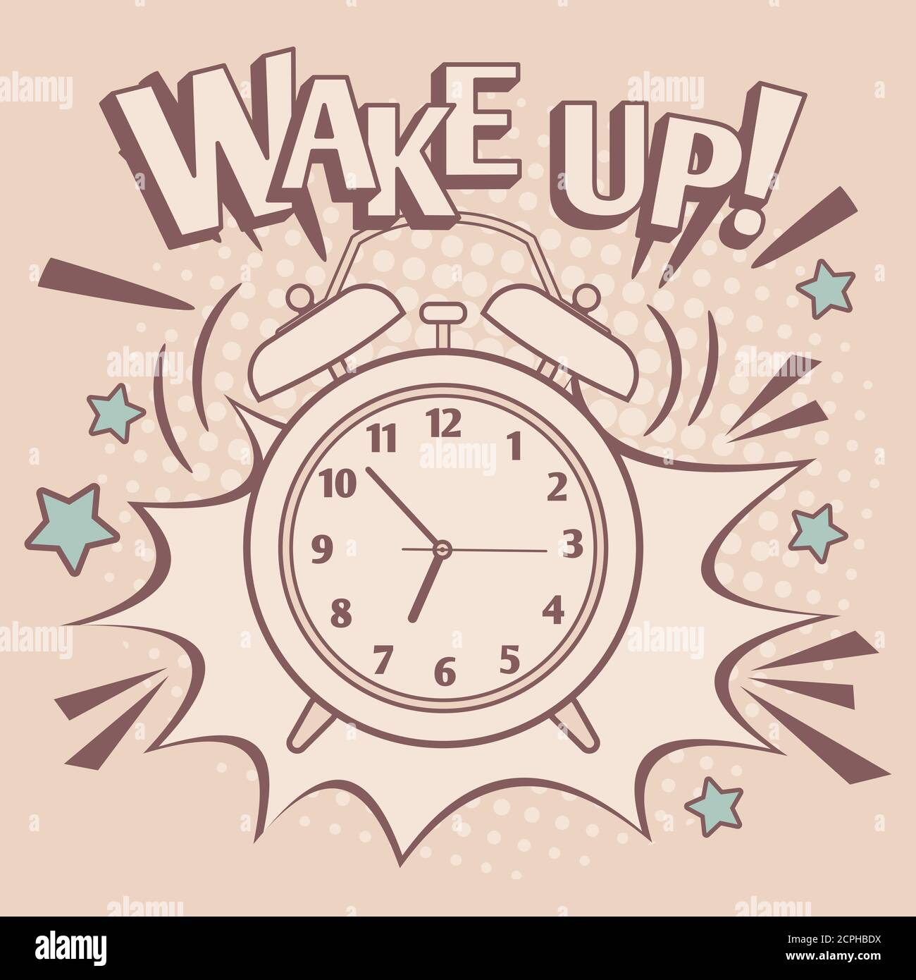 Vintage style wake up poster with alarm clock and decorative elements ...