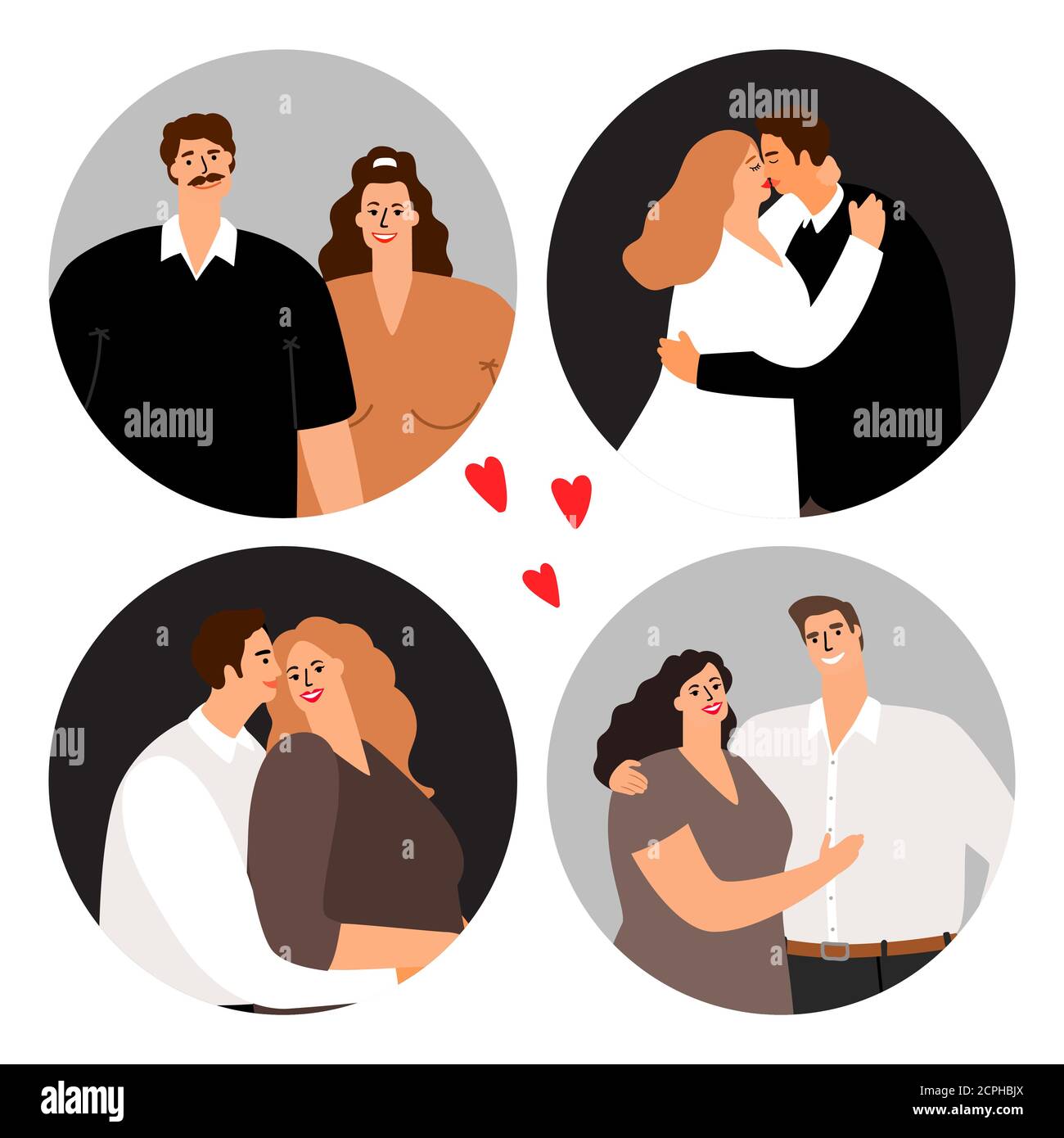 Couples in love, kissing women and men vector avatars Stock Vector ...