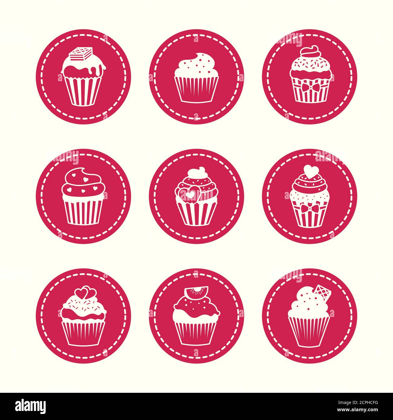 Cupcakes icons set. Bakery patches and icons with cakes vector ...