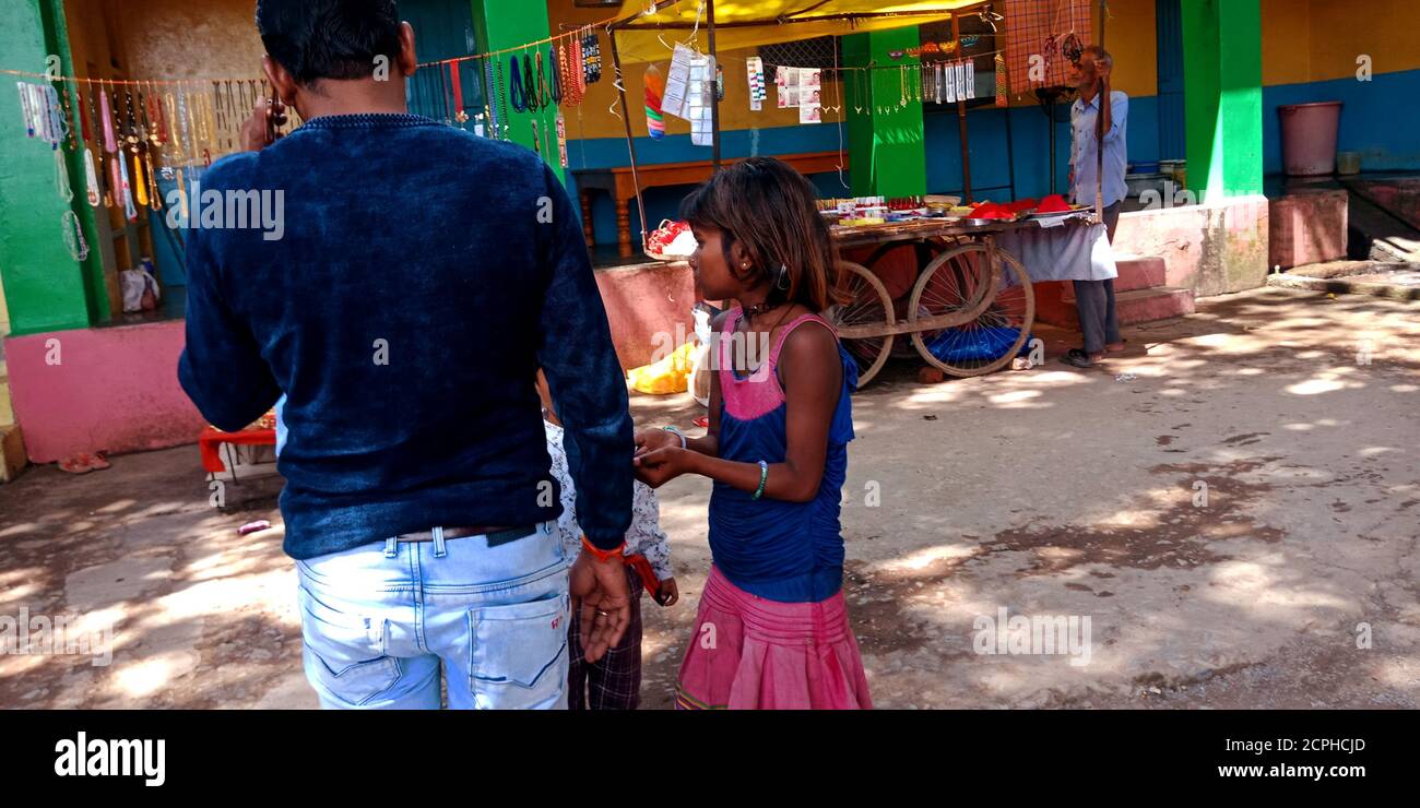 DISTRICT KATNI, INDIA - OCTOBER 10, 2019: Indian village poor girl ...