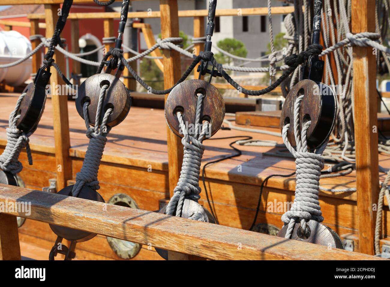 Ropes for securing the sails of a sailboat Stock Photo - Alamy