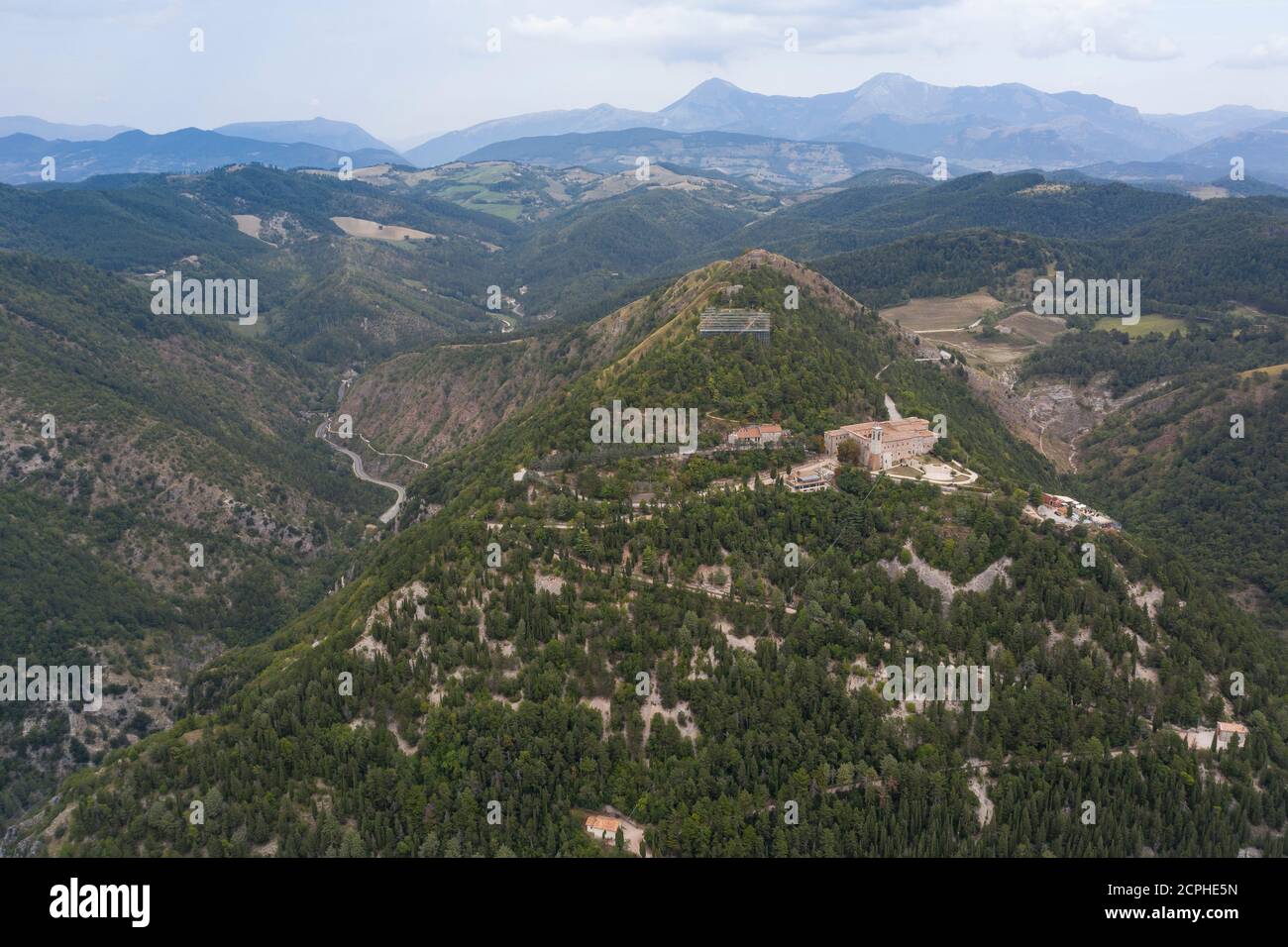 aerial view of the sanctuary of sant'ubaldo in the medieval town of ...