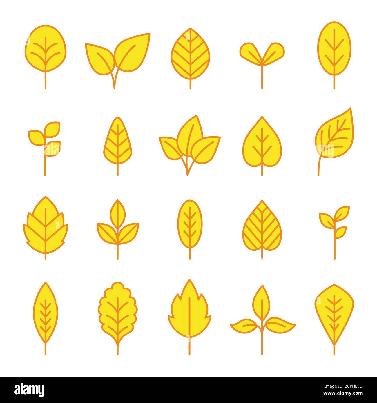 Line leaf yellow icons set on white backgound, vector illustration ...