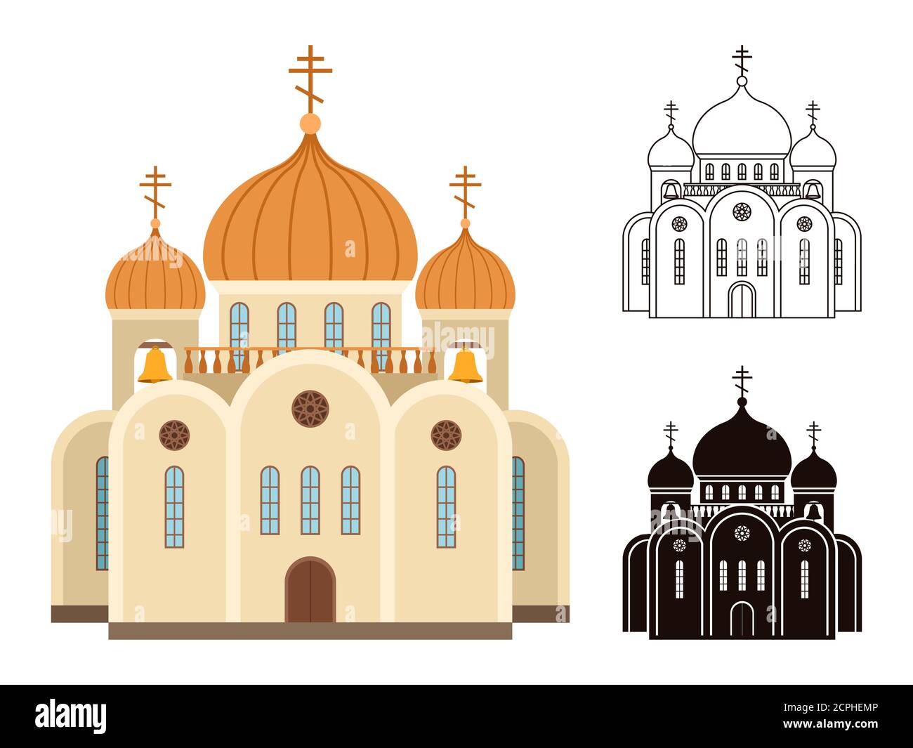 Vector christian church icons. Line, silhouette and flat church ...