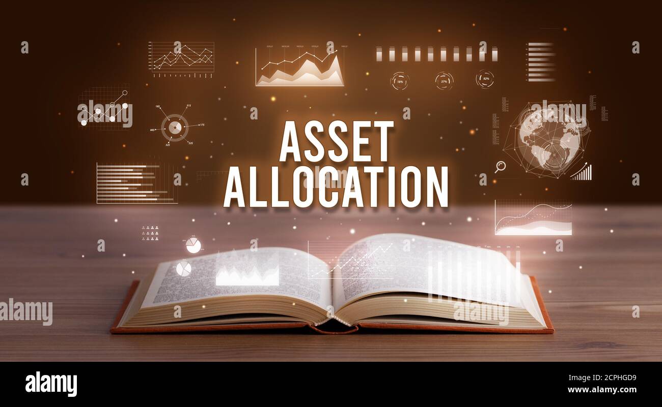 ASSET ALLOCATION inscription coming out from an open book, creative ...