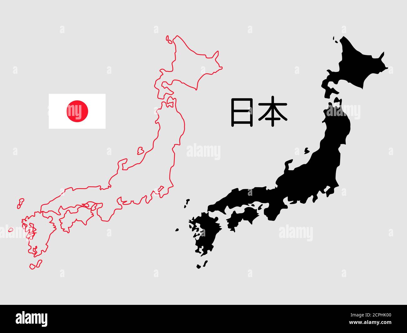 Japan map outline and silhouette vector illustration. Japan silhouette ...