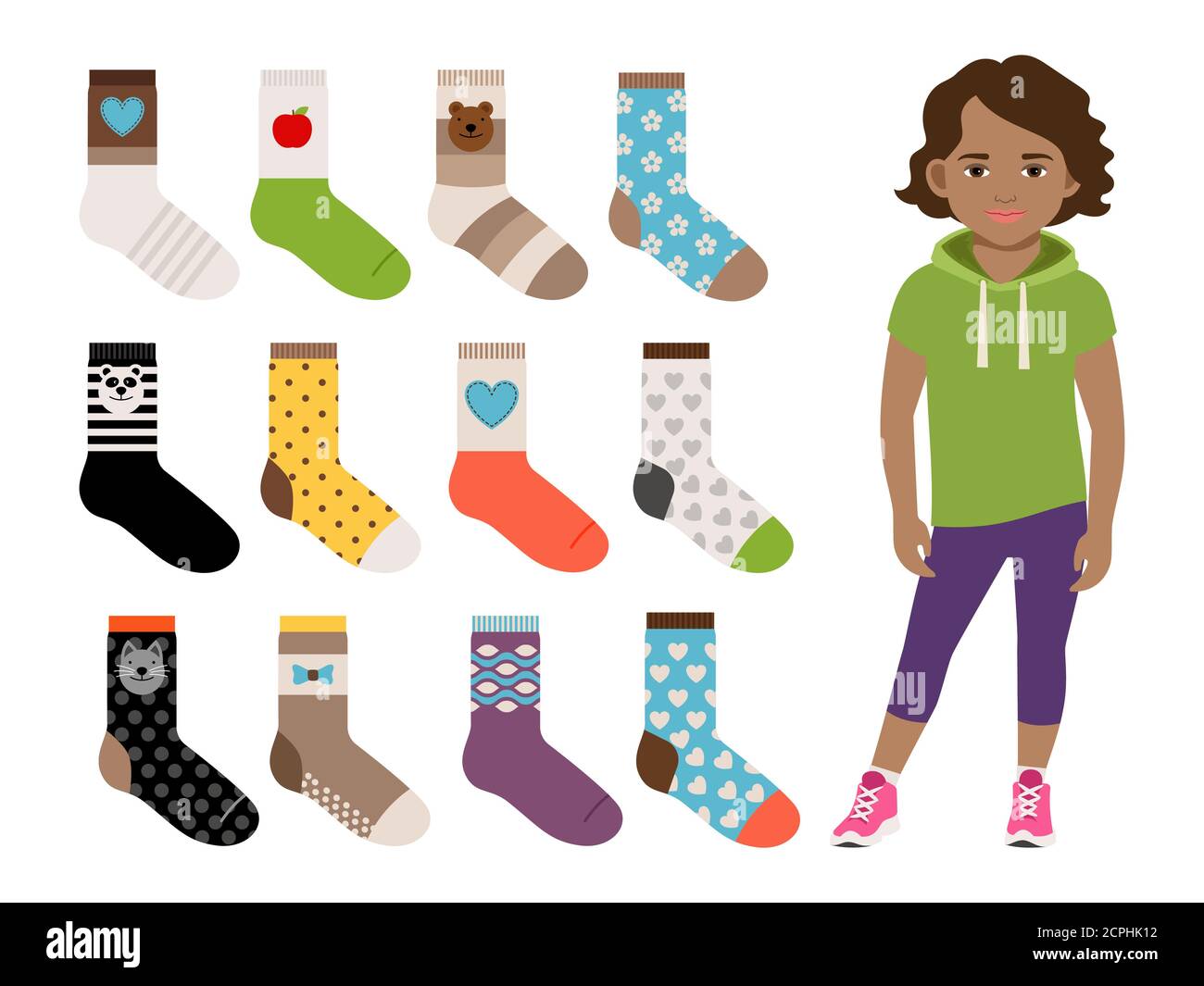 Kids socks for girls for daily wear and spots vector set Stock Vector ...