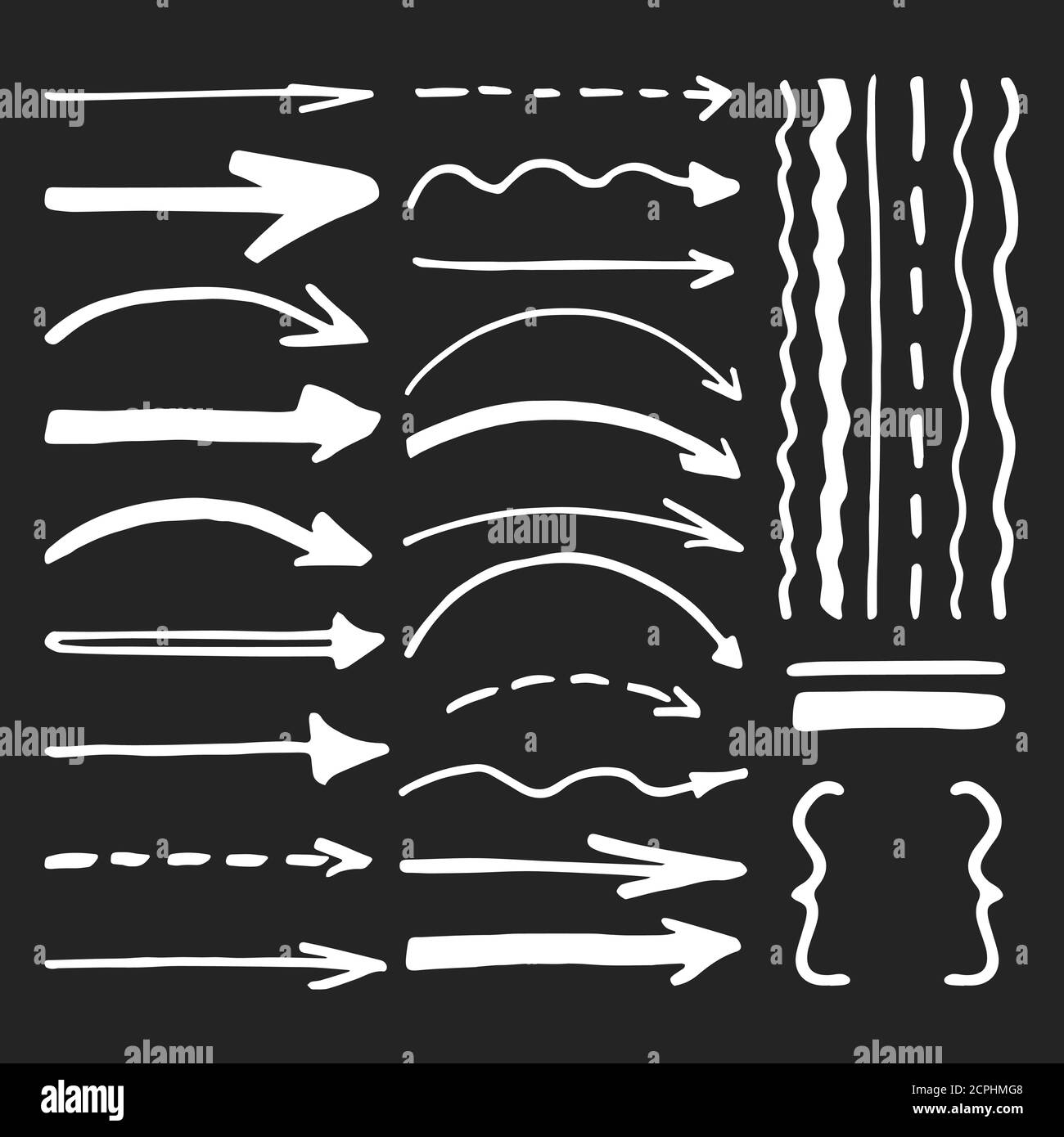 White marker pen written vector arrows and lines vector set. Arrow ...