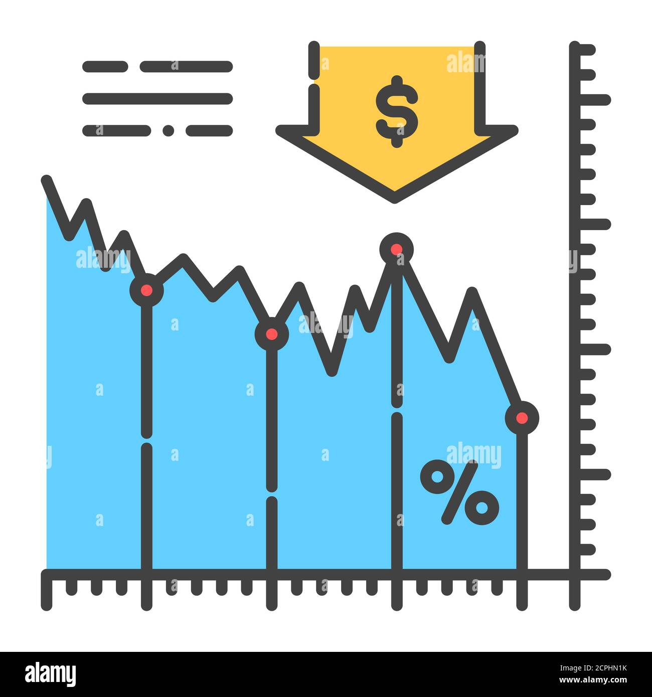 Stock falls color line icon. Economic crisis. Markets plunging. Sign ...