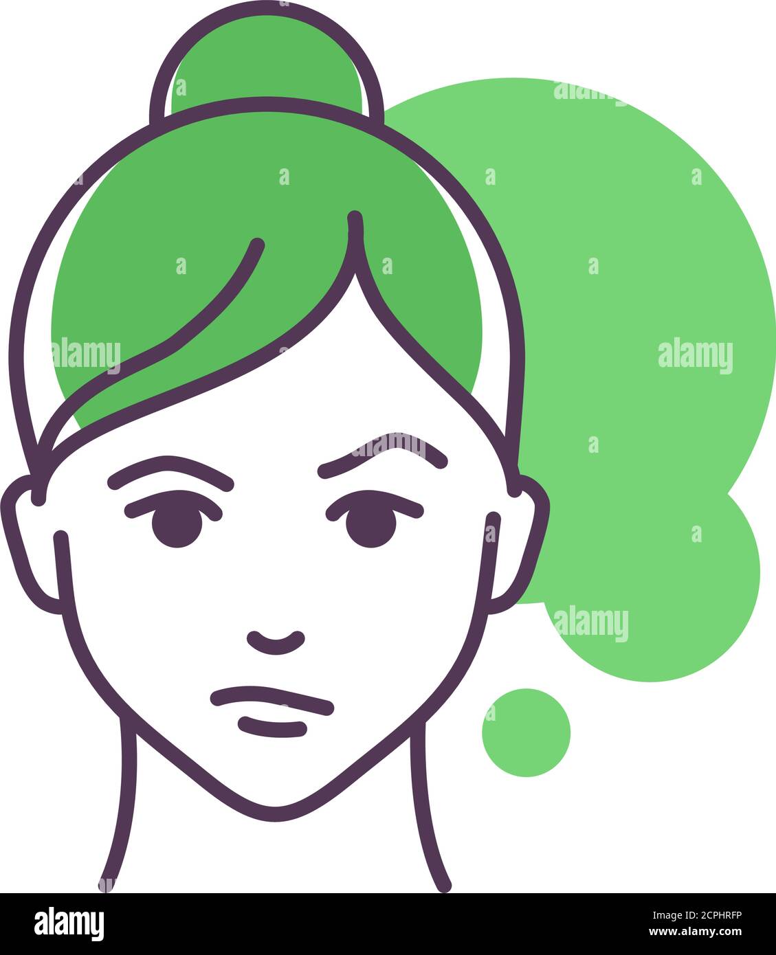 Human feeling confusion line color icon. Face of a young girl depicting ...