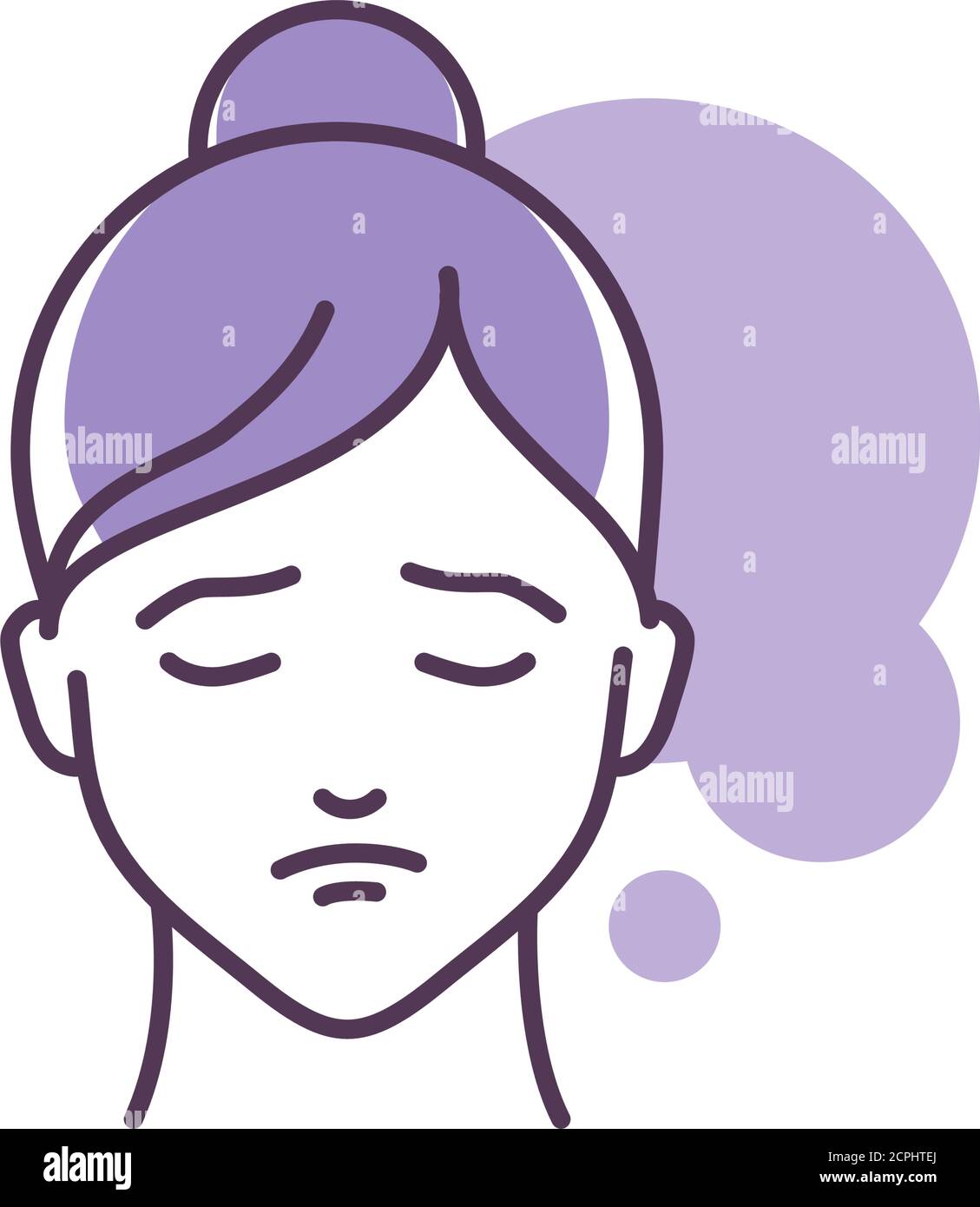 Human feeling depression line color icon. Face of a young girl ...