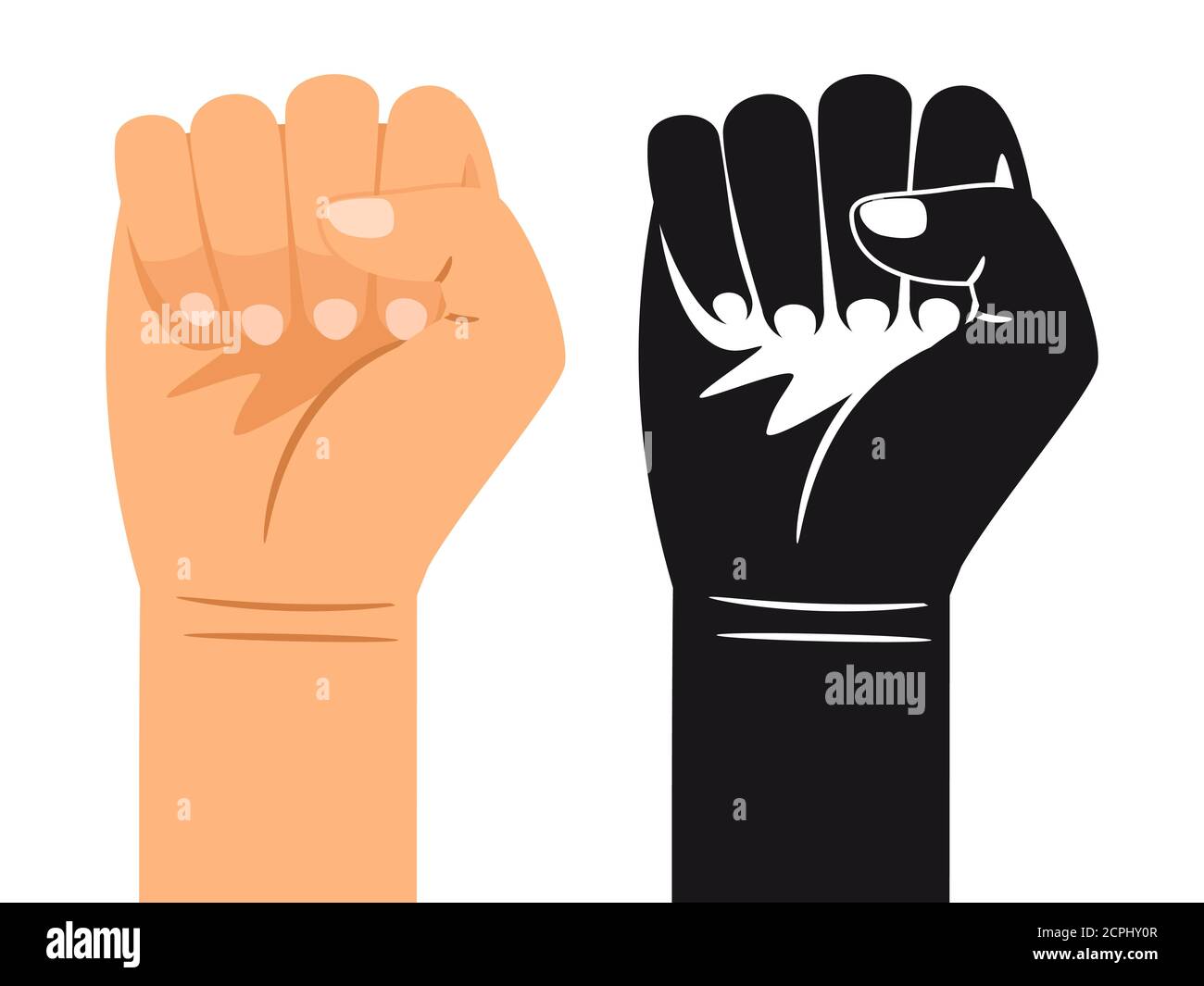 Ordinary and black and white hand is clenched into a fist vector ...