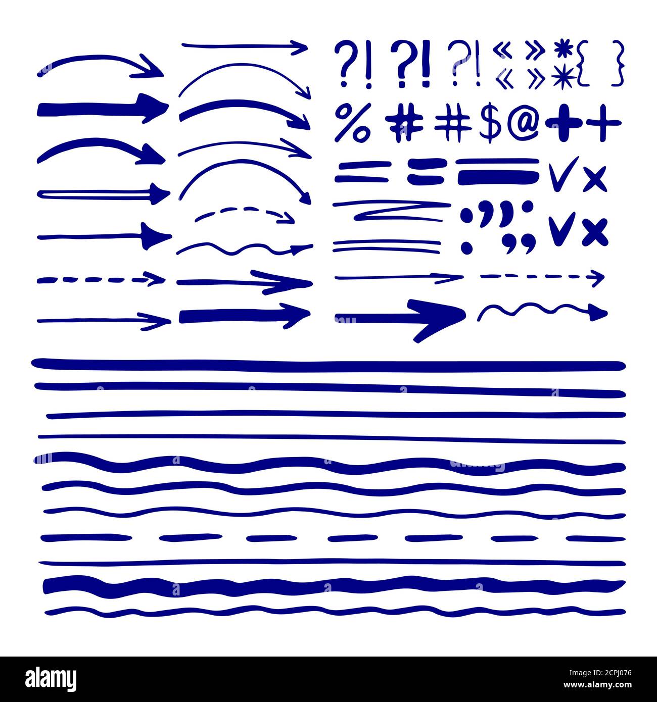 Marker pen written vector shapes. Hand written arrows, lines and signs ...