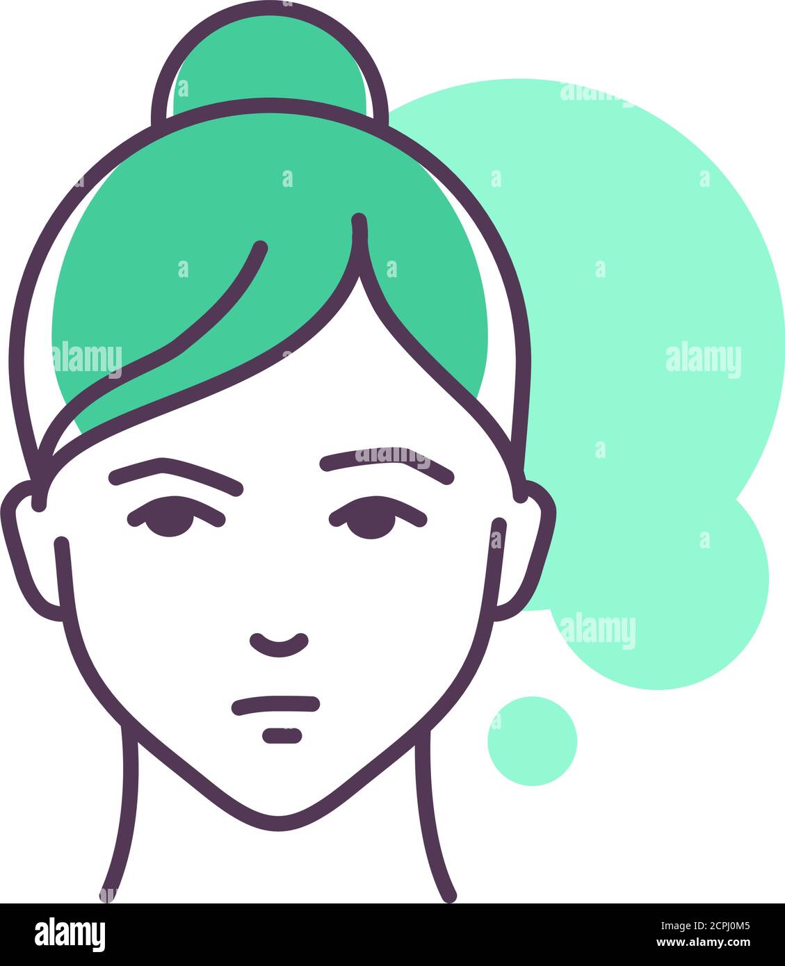 Human feeling despair line color icon. Face of a young girl depicting ...
