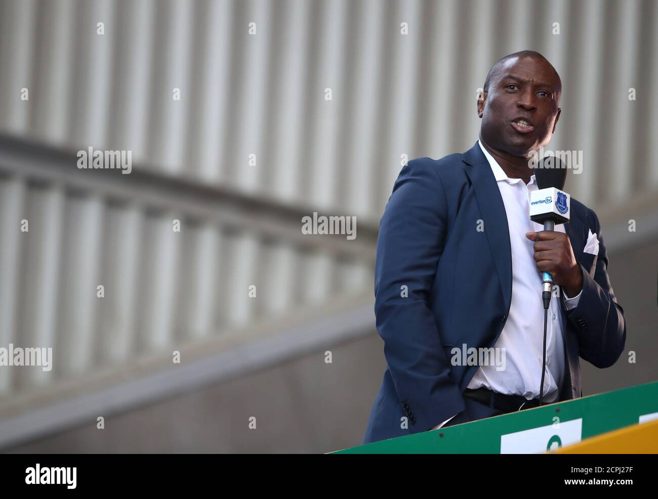 Everton TV pundit Kevin Campbell in the stands before the Premier ...