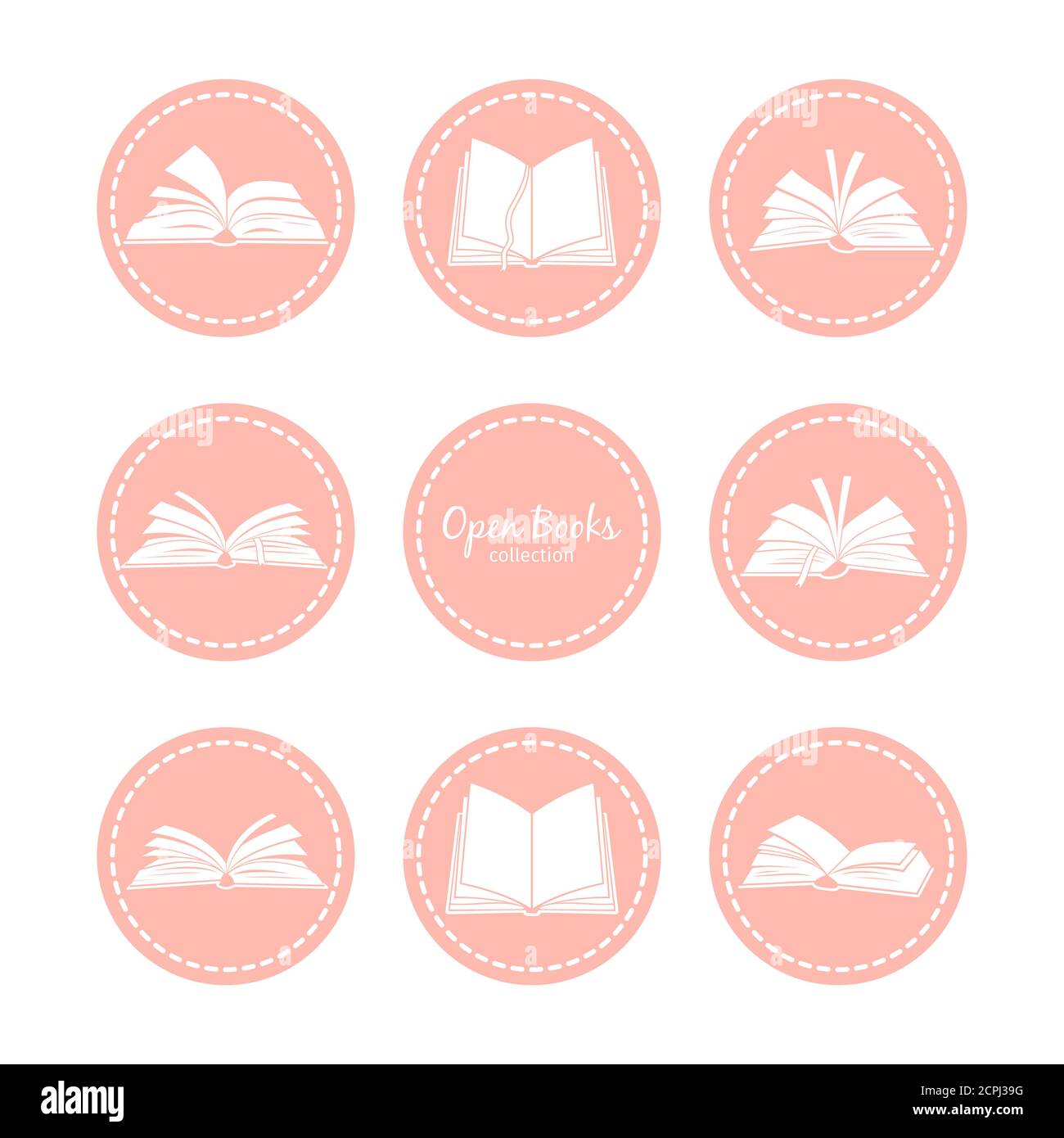 Vintage icons with open books. Reading vector icons set. Education book ...