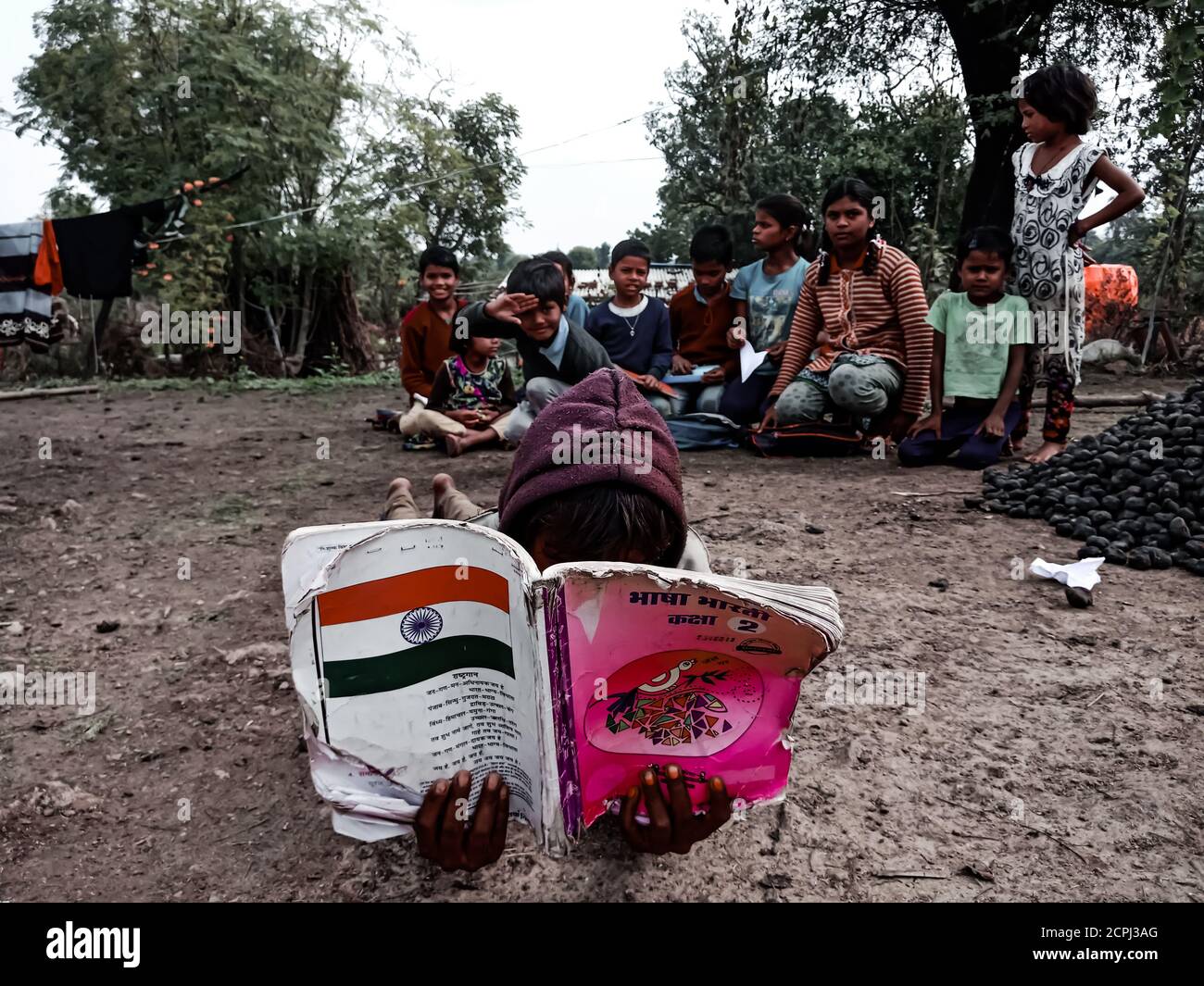 DISTRICT KATNI, INDIA - JANUARY 01, 2020: An Indian school poor kid ...