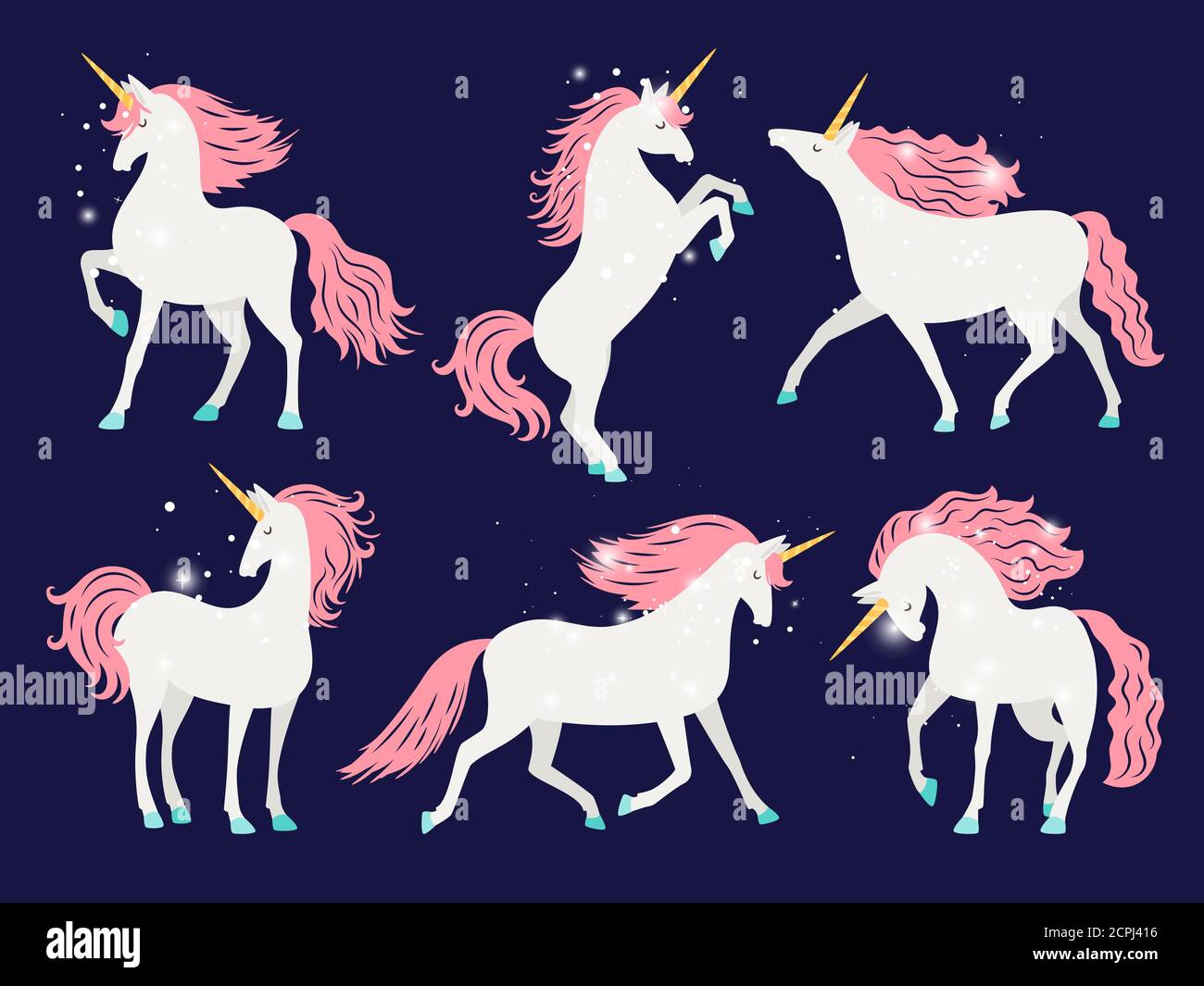 White unicorn with pink mane. Cartoon pretty unicorn horse isolated on ...