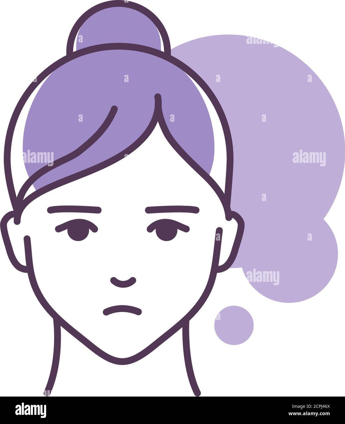 Human feeling boredom line color icon. Face of a young girl depicting ...