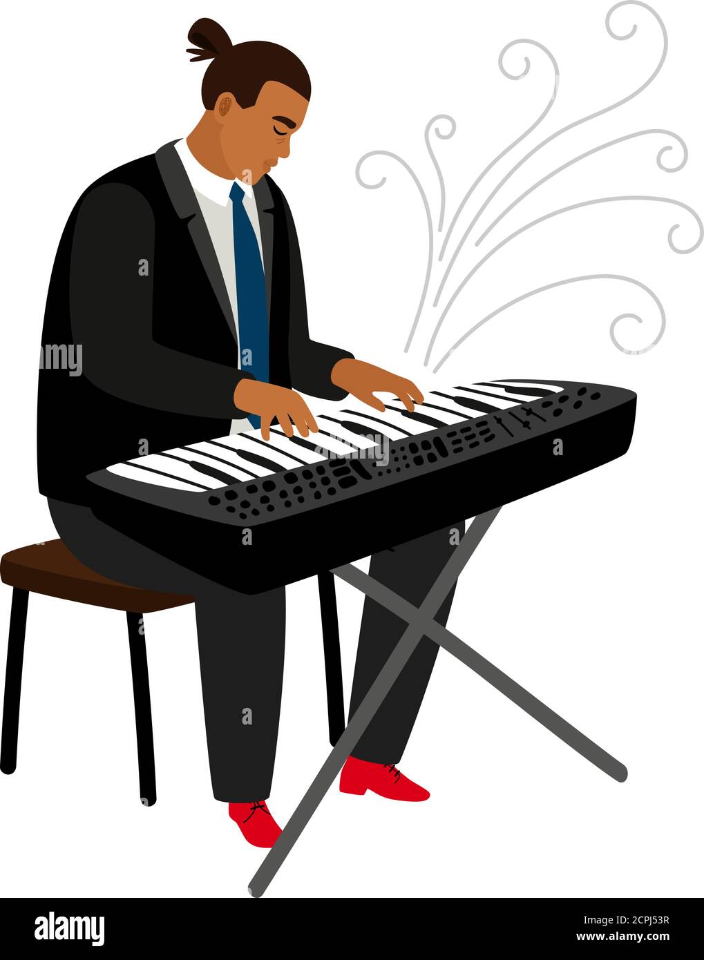 Jazz pianist plays on synthesizer, vector cartoon character ...