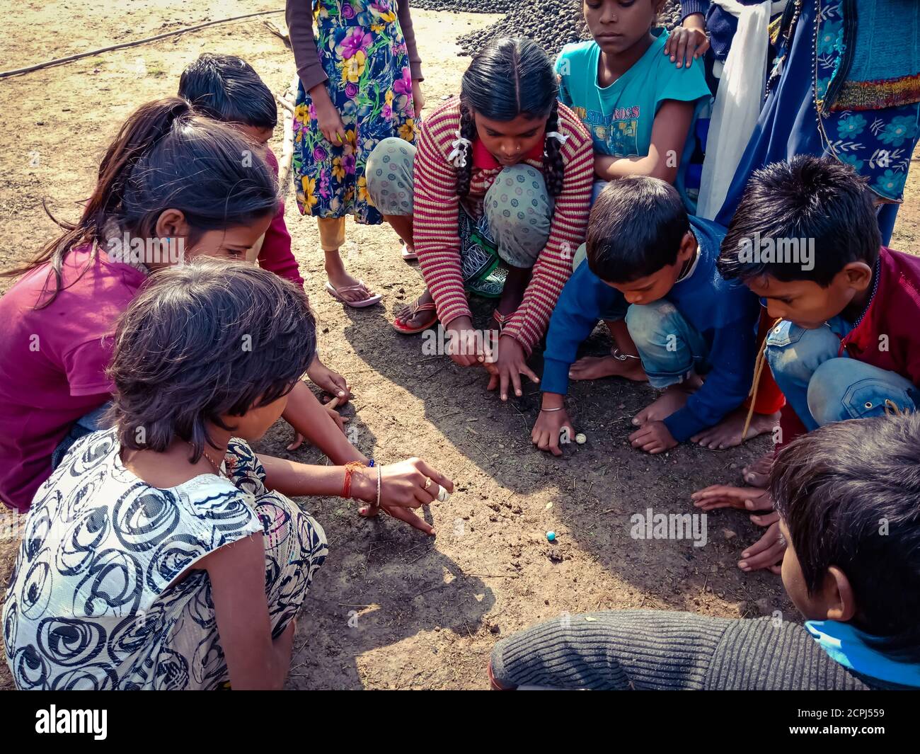 DISTRICT KATNI, INDIA - JANUARY 01, 2020: Asian poor village children ...