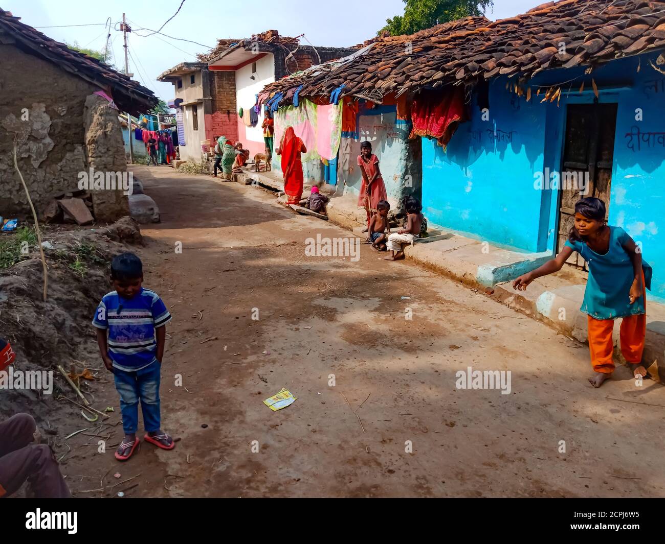 DISTRICT KATNI, INDIA - JANUARY 01, 2020: Asian poor village kids ...