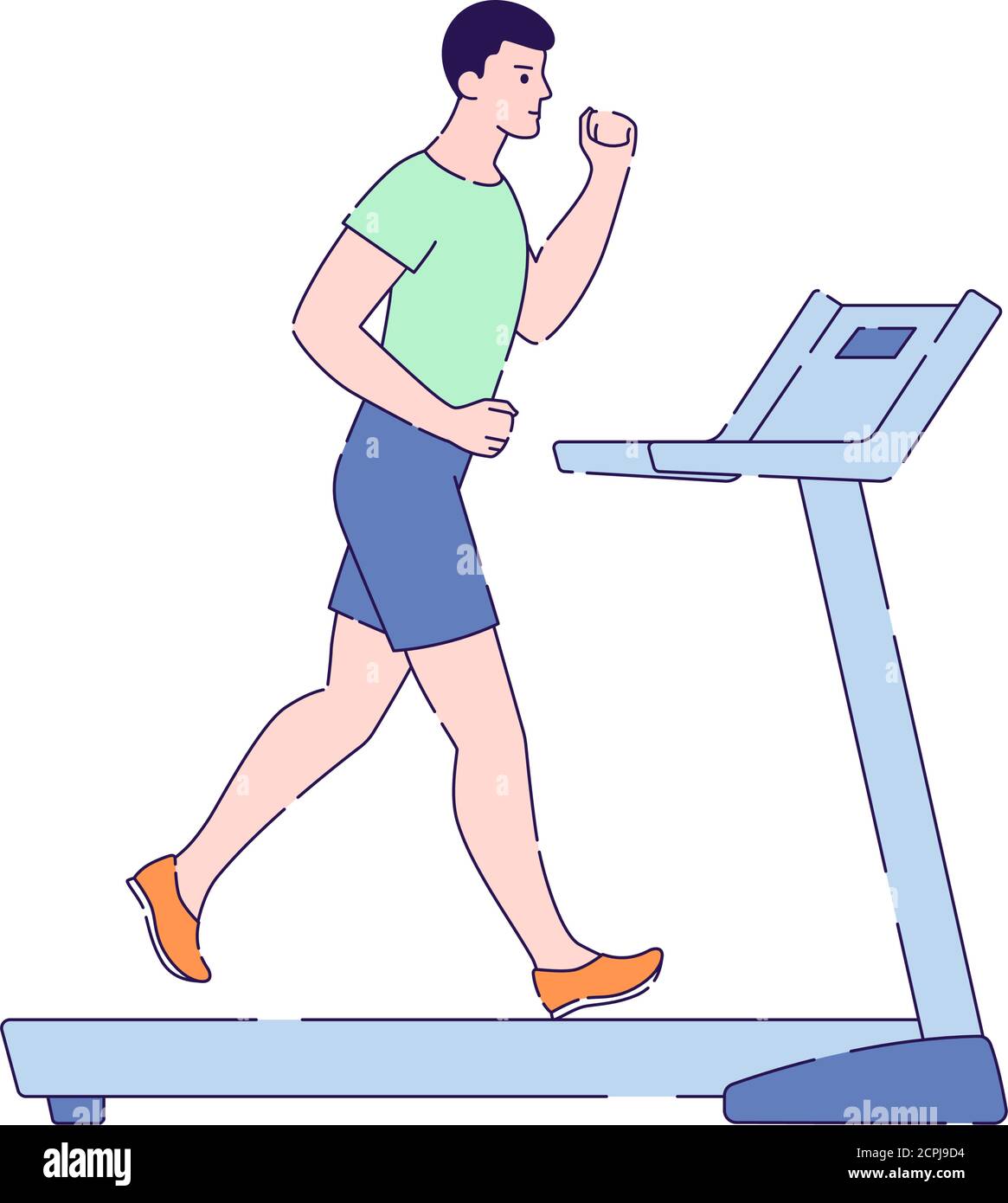 Man running on a treadmill flat vector illustration. Cardio workout ...