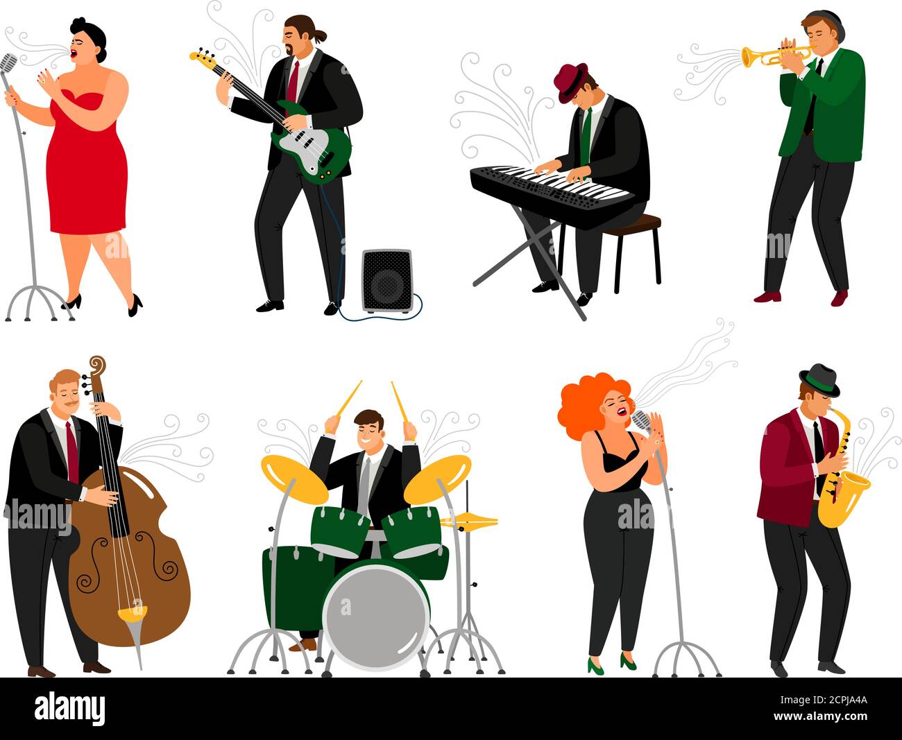 Jazz people. Singing girl with microphone and friendly piano player ...