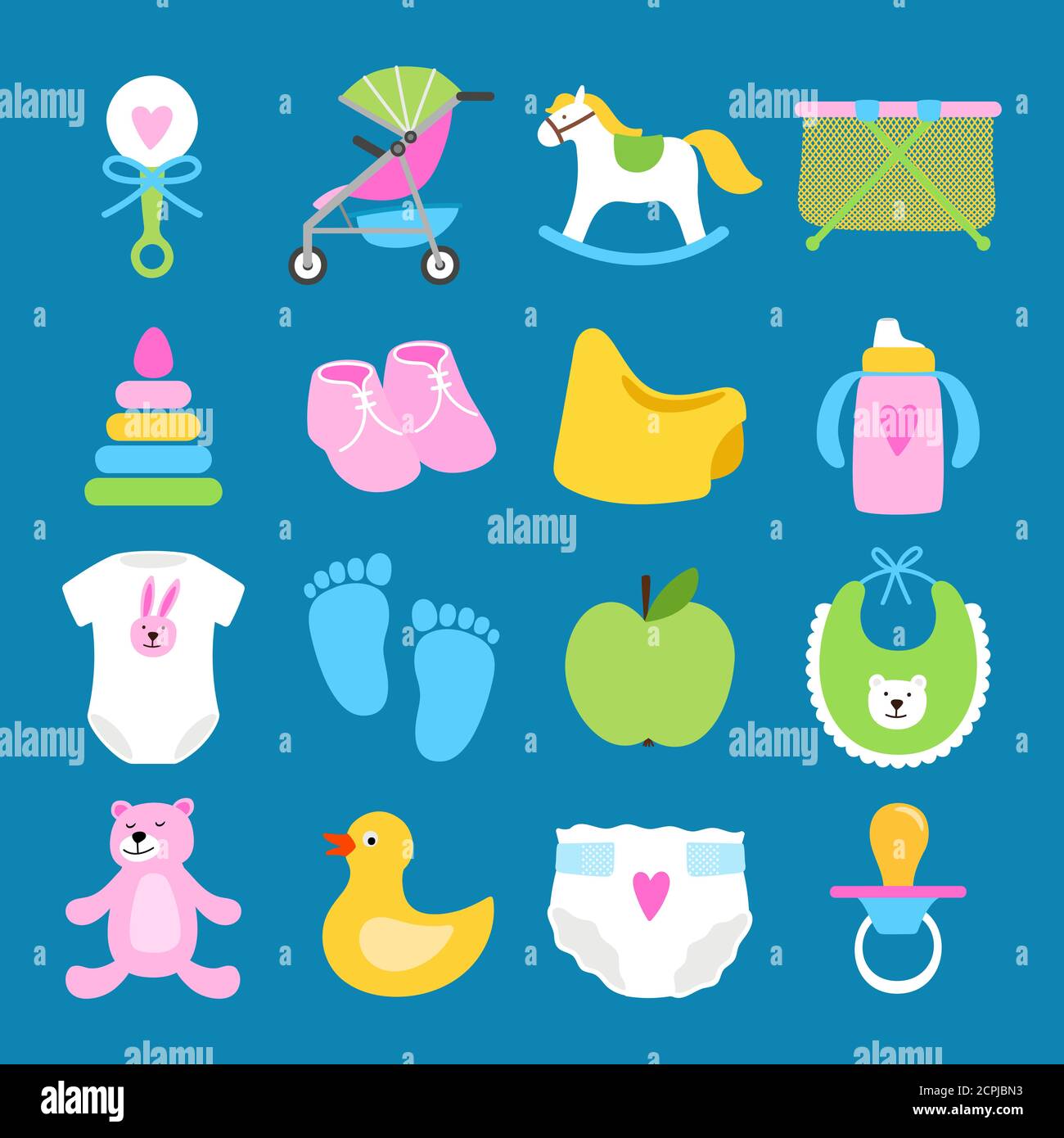 Babies vector set. Toys, clothes and diapers icons. Toddler and newborn ...