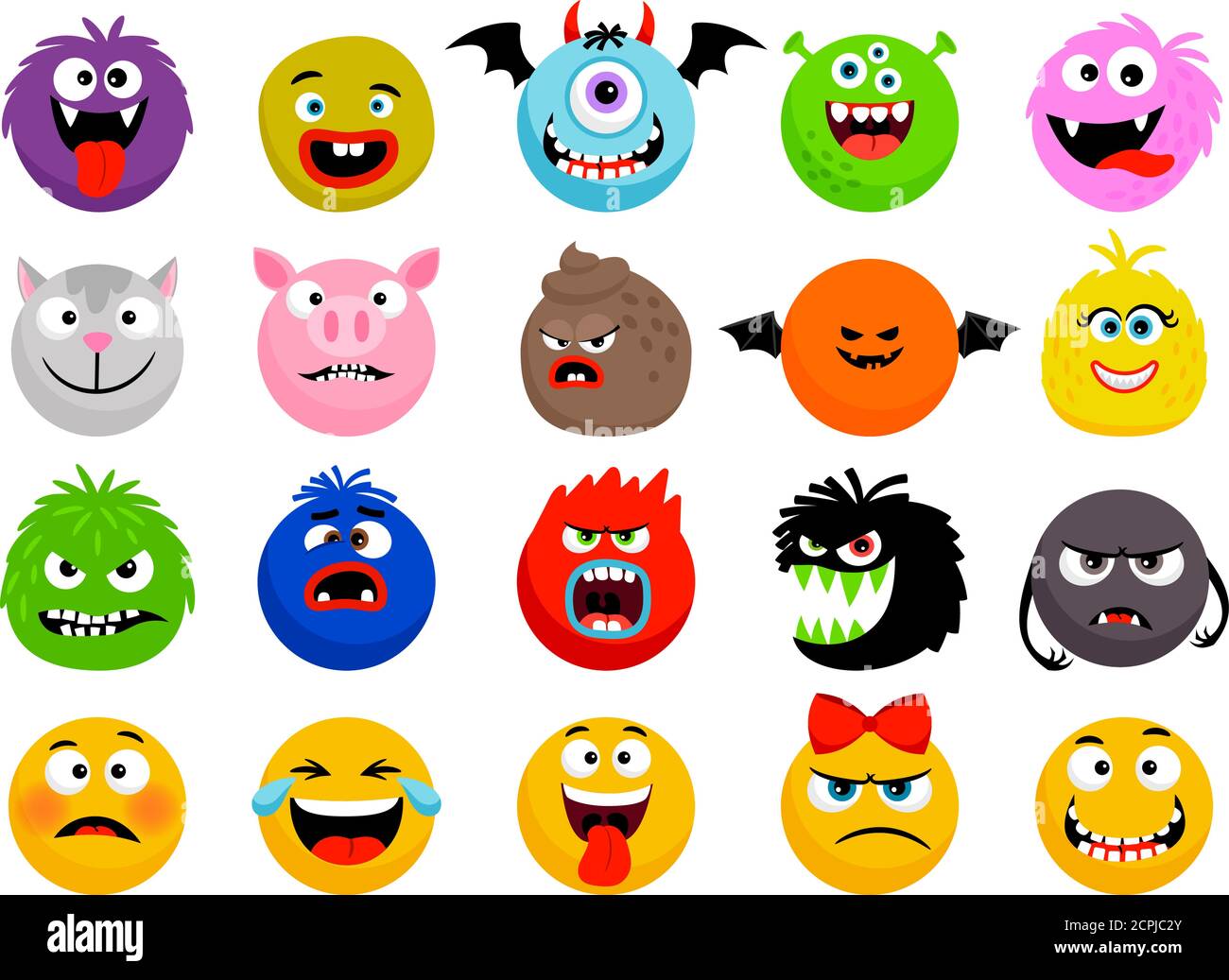 Monster and animal emoticons. Vector cartoon funny monsters, cute ...