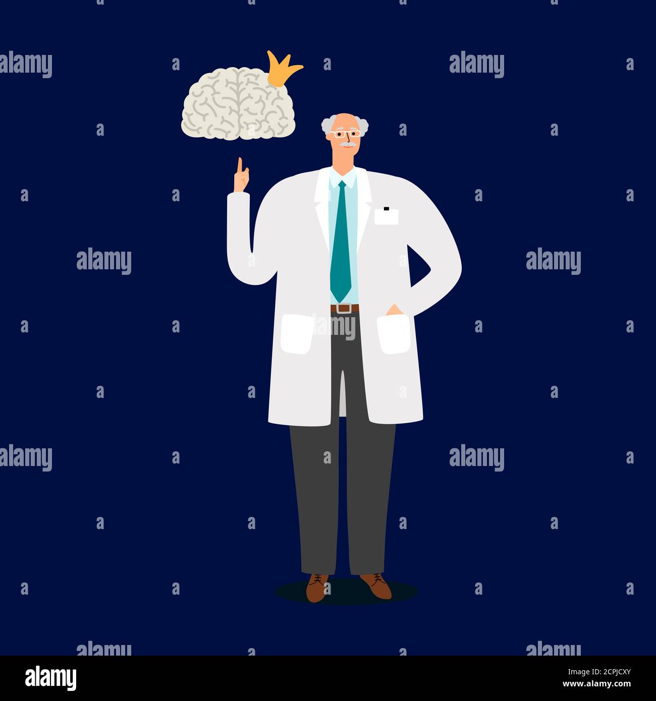 Professor doctor and human brain on deep blue background, vector ...
