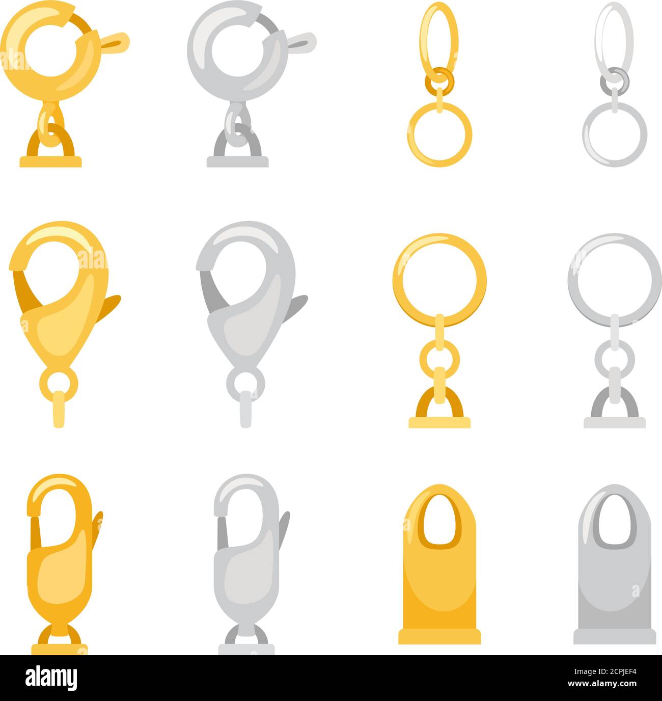 Carabiner clasps. Metal clips and claws clasp set, vector technical ...