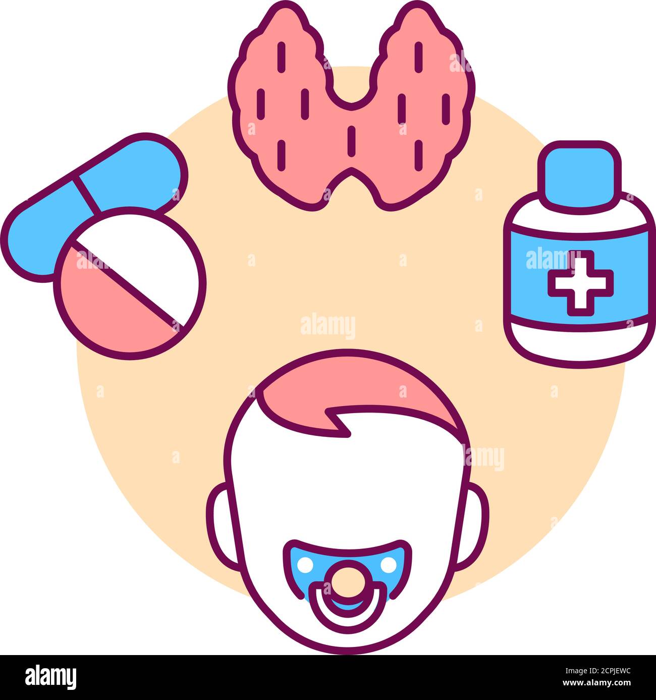 Pediatric endocrinology color line icon. Checking children for the ...