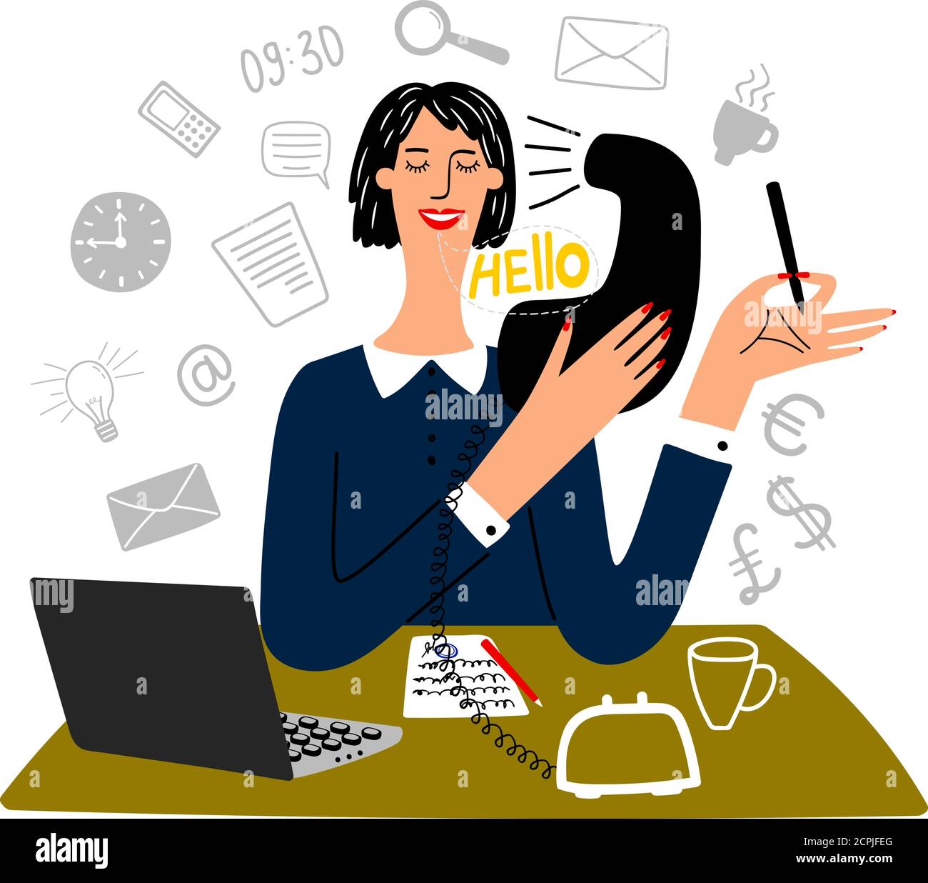 Secretary working. Happy working office female secretary business ...