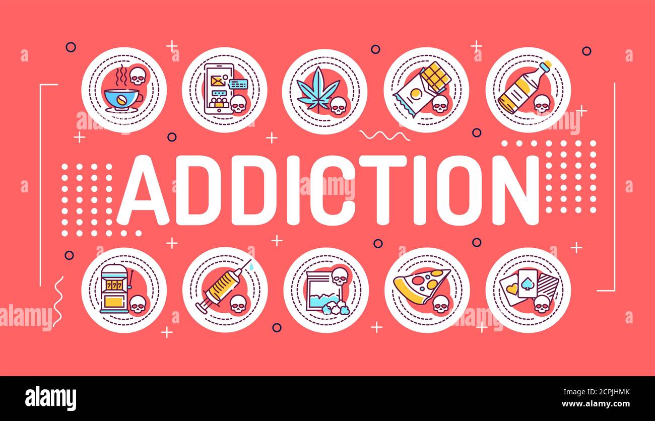 Addiction word lettering typography. Infographics with linear icons on ...