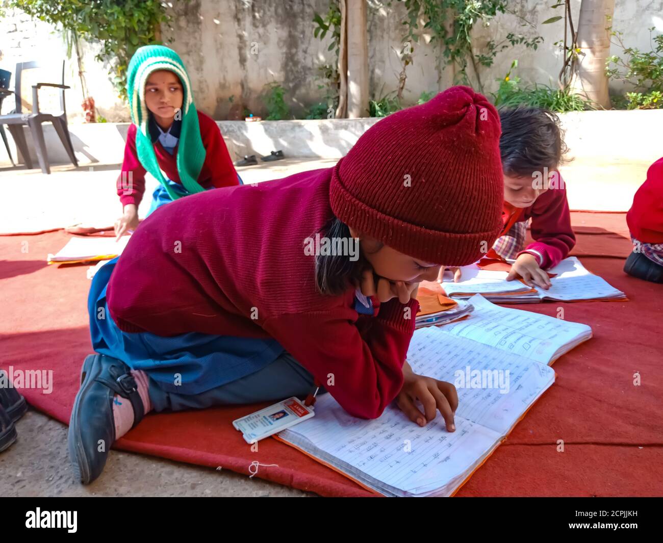 DISTRICT KATNI, INDIA - JANUARY 13, 2020: Indian village school girl ...