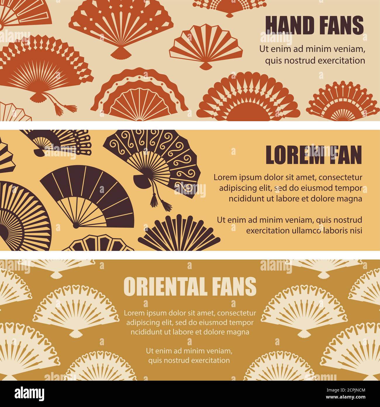 Hand oriental fans silhouettes vector banners template. Illustration of ...