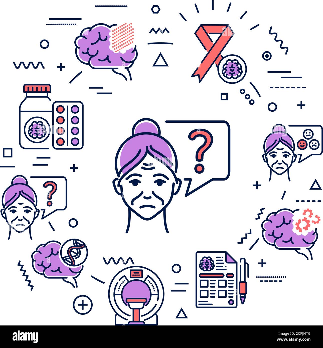 Alzheimer's disease web banner. Decline in memory. Decrease in mental ...