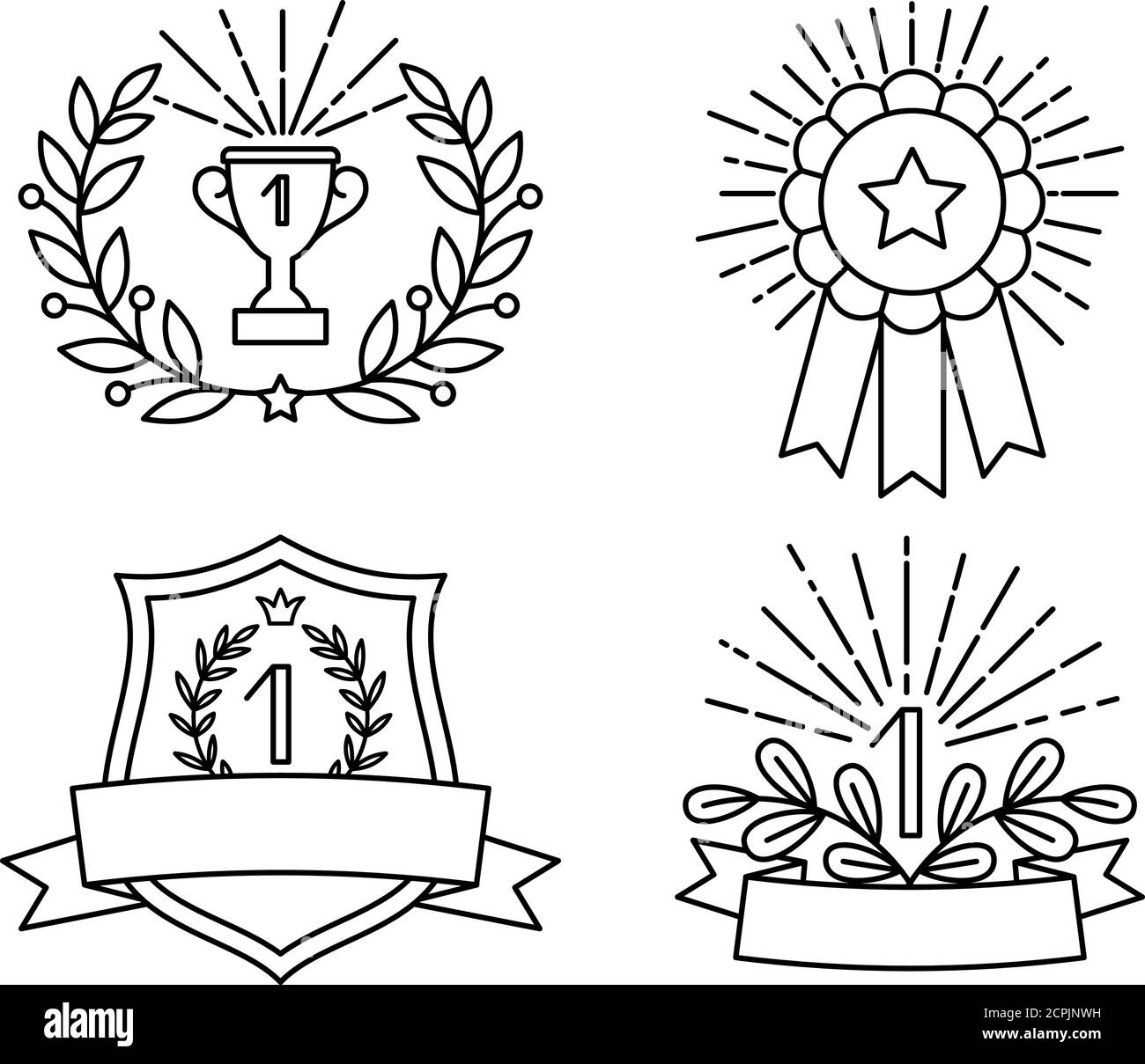 Black awards outline icons set. Vector prize and victory symbols, cup ...