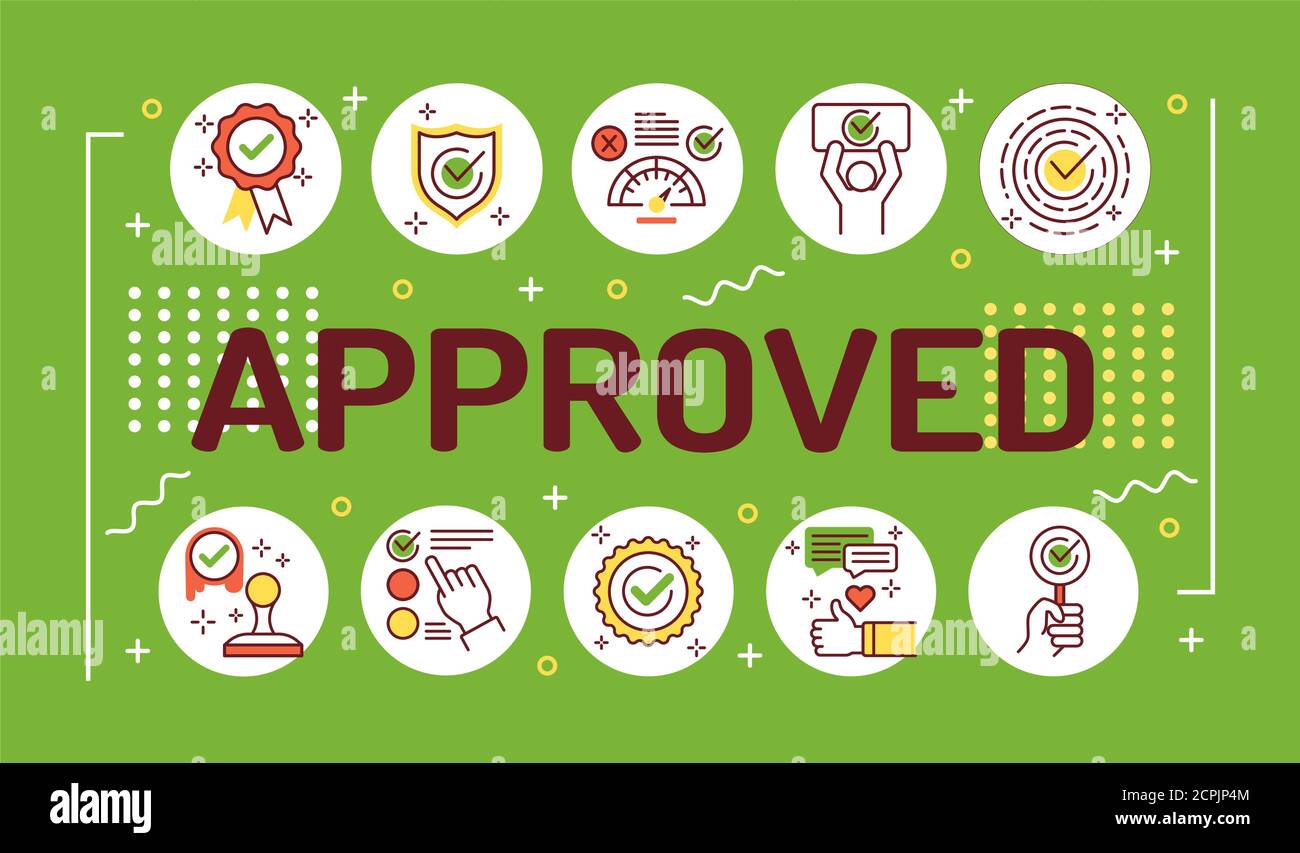 Approved word lettering typography. Infographics with linear icons on ...