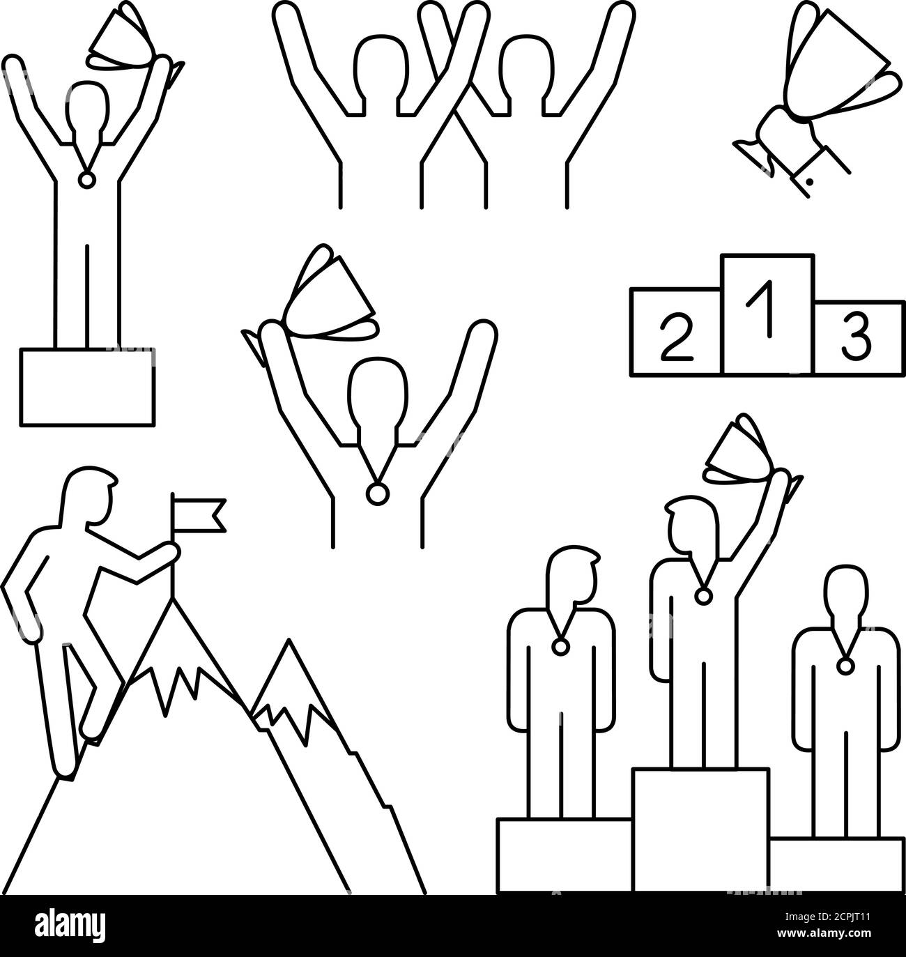 Line winner icons. Winning podium and happy job team reward, business ...