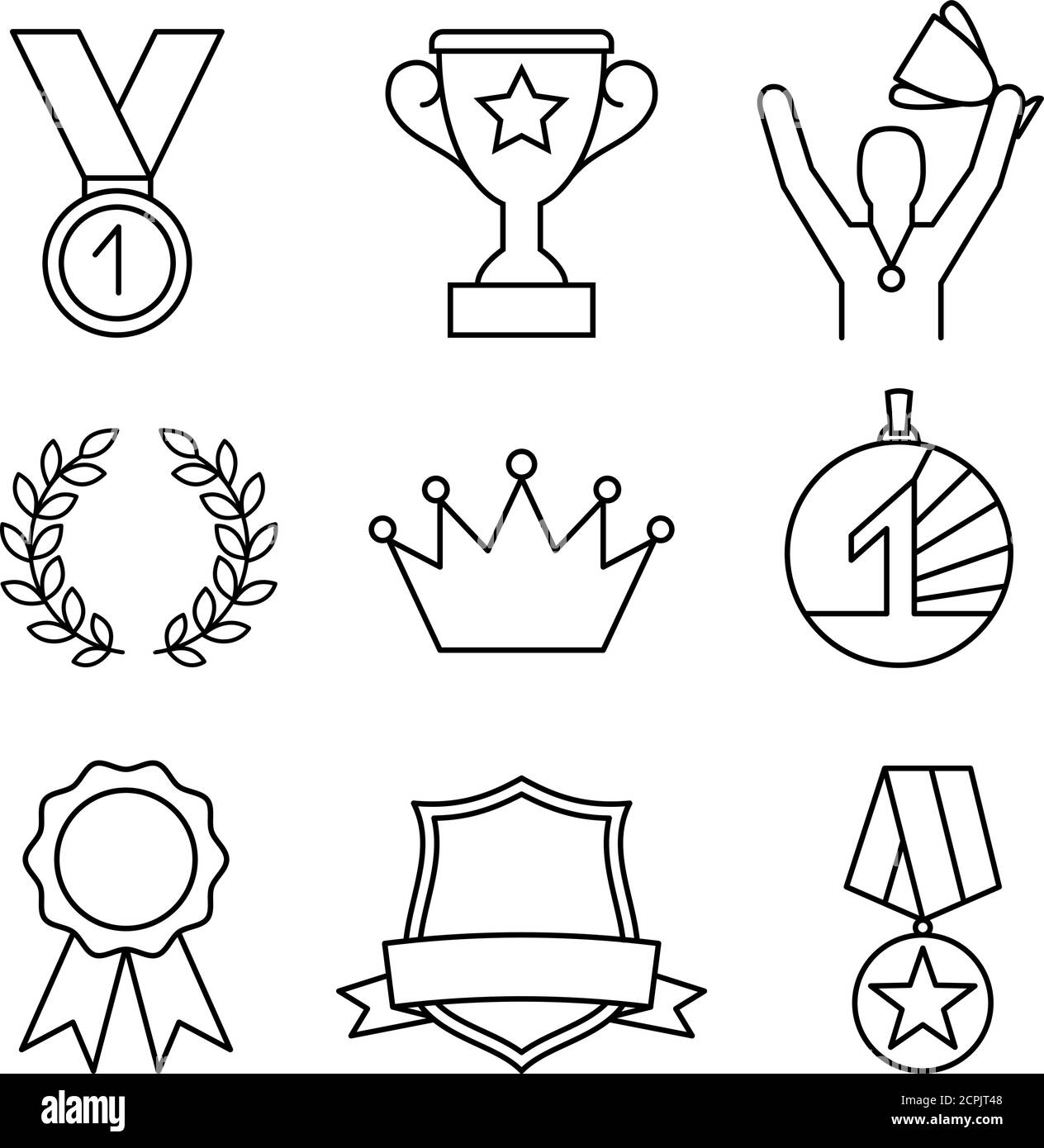 Awards line icons. Award linear sign set, awarded banners and awarding ...