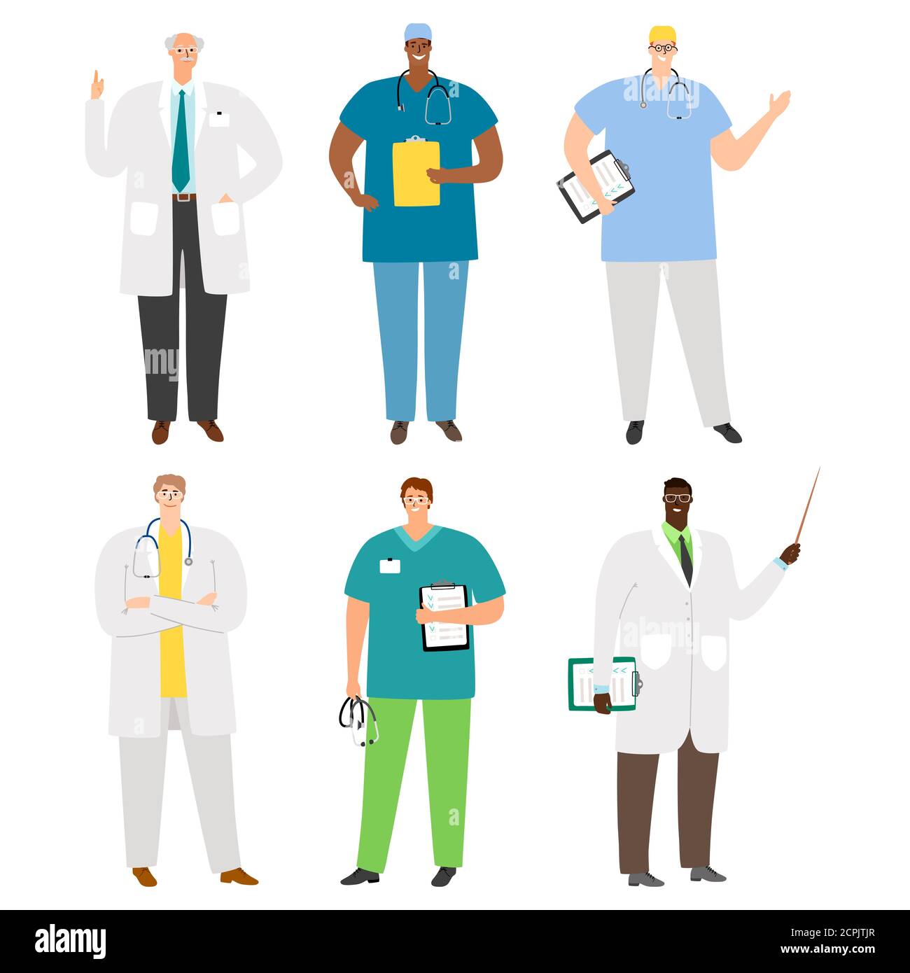 International doctors and staff vector of set. Professional ...
