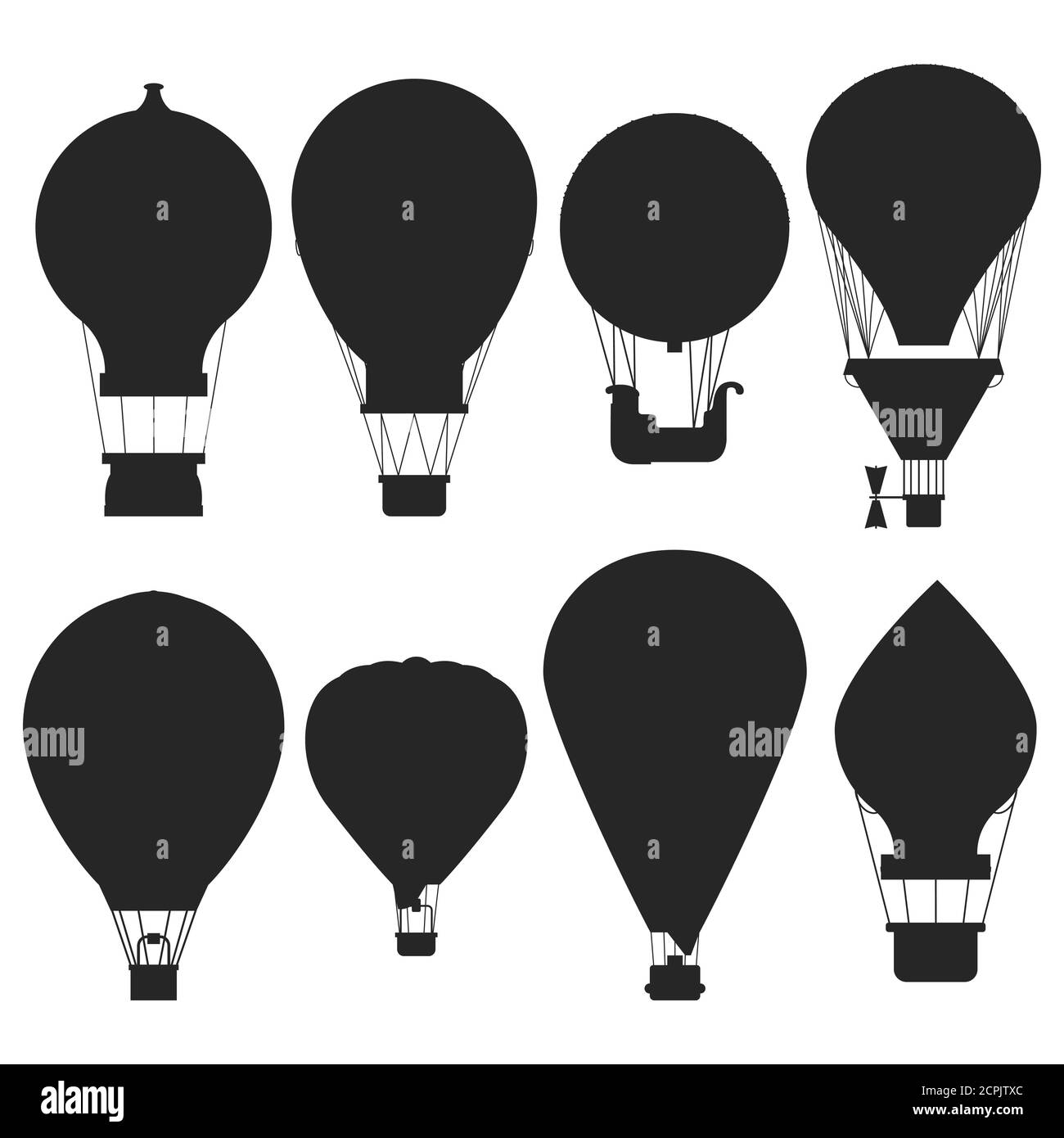 Vector hot air balloons silhouettes isolated on white background. Air ...