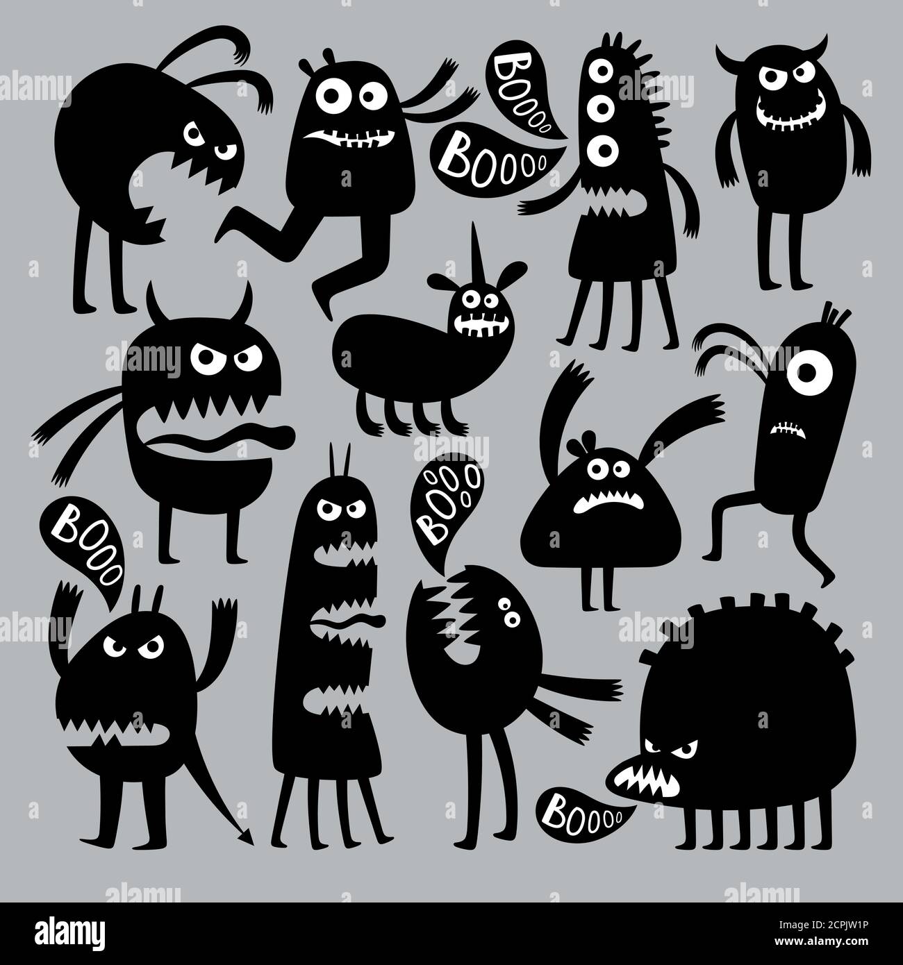 Abstract kids fear monster character. Black silhouette funny and fear ...