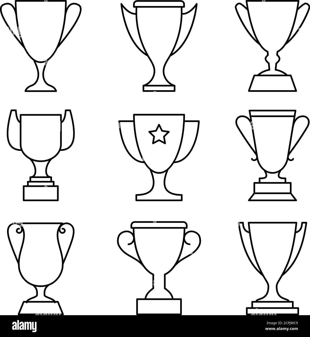 Awarding cup line icons. Winner trophy vector icon set, champ cup ...