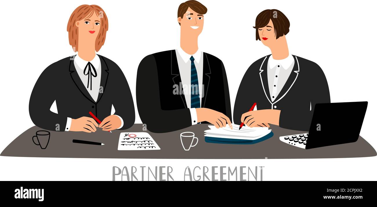 Partner agreement. Partnership business contract signing negotiating ...