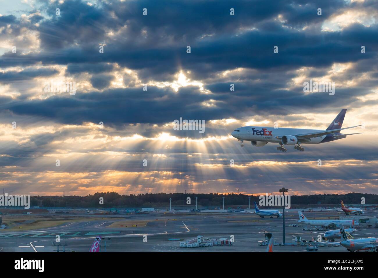 November 20, 2019 - Narita Airport, Tokyo, Japan:Landing airplane in ...